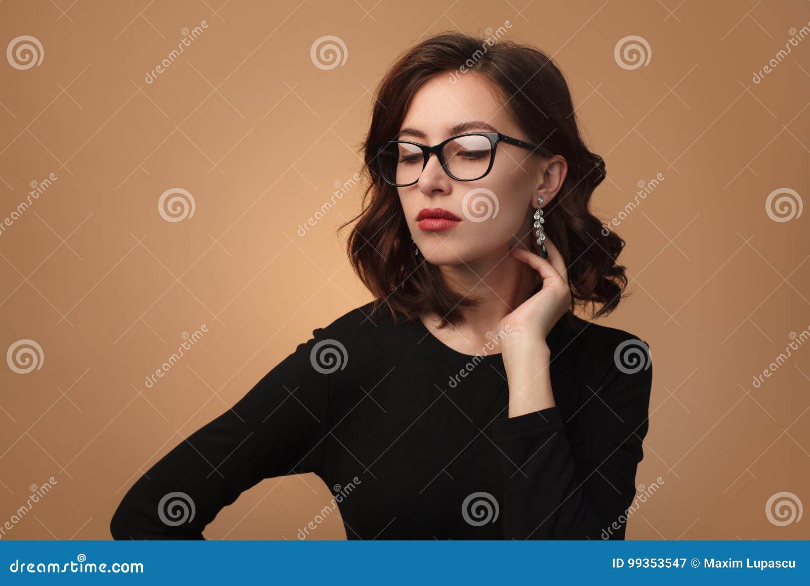 Stylish Confident Model in Eyeglasses Stock Image - Image of model ...
