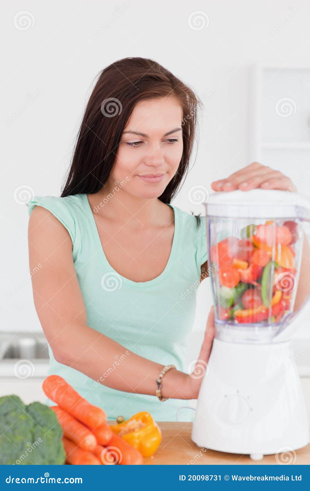 Charming Brunette Using a Blender Stock Image - Image of cooking, home ...