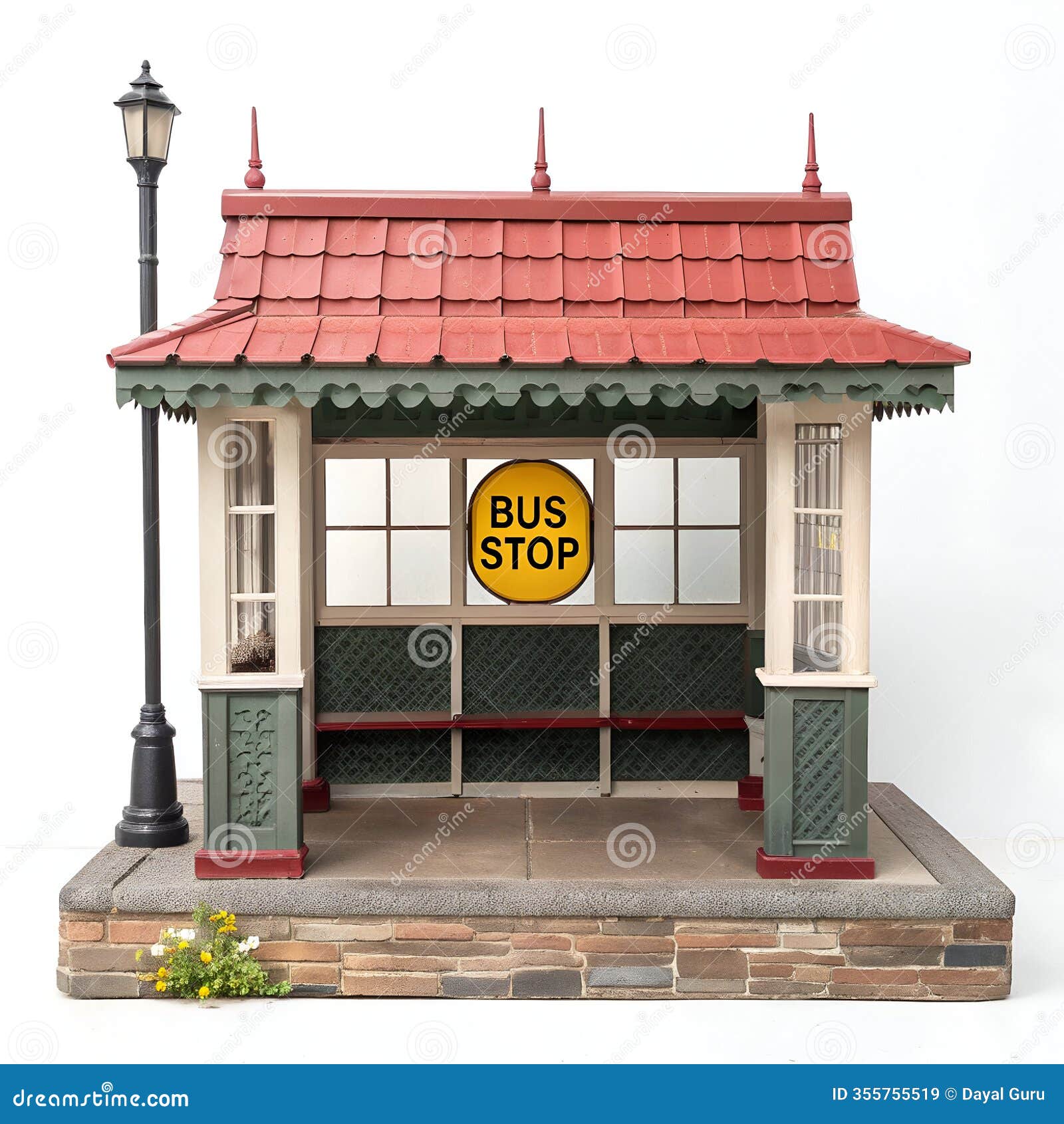 Charming Cartoon Bus Stop Isolated on White Background Stock ...