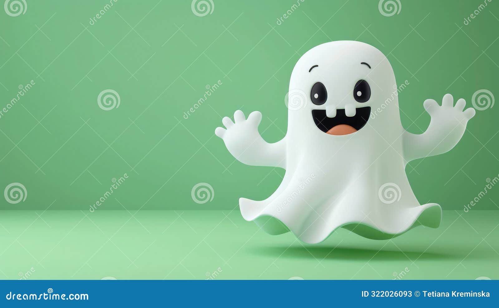 Charming Cartoon Ghost on a Green Background Stock Illustration ...