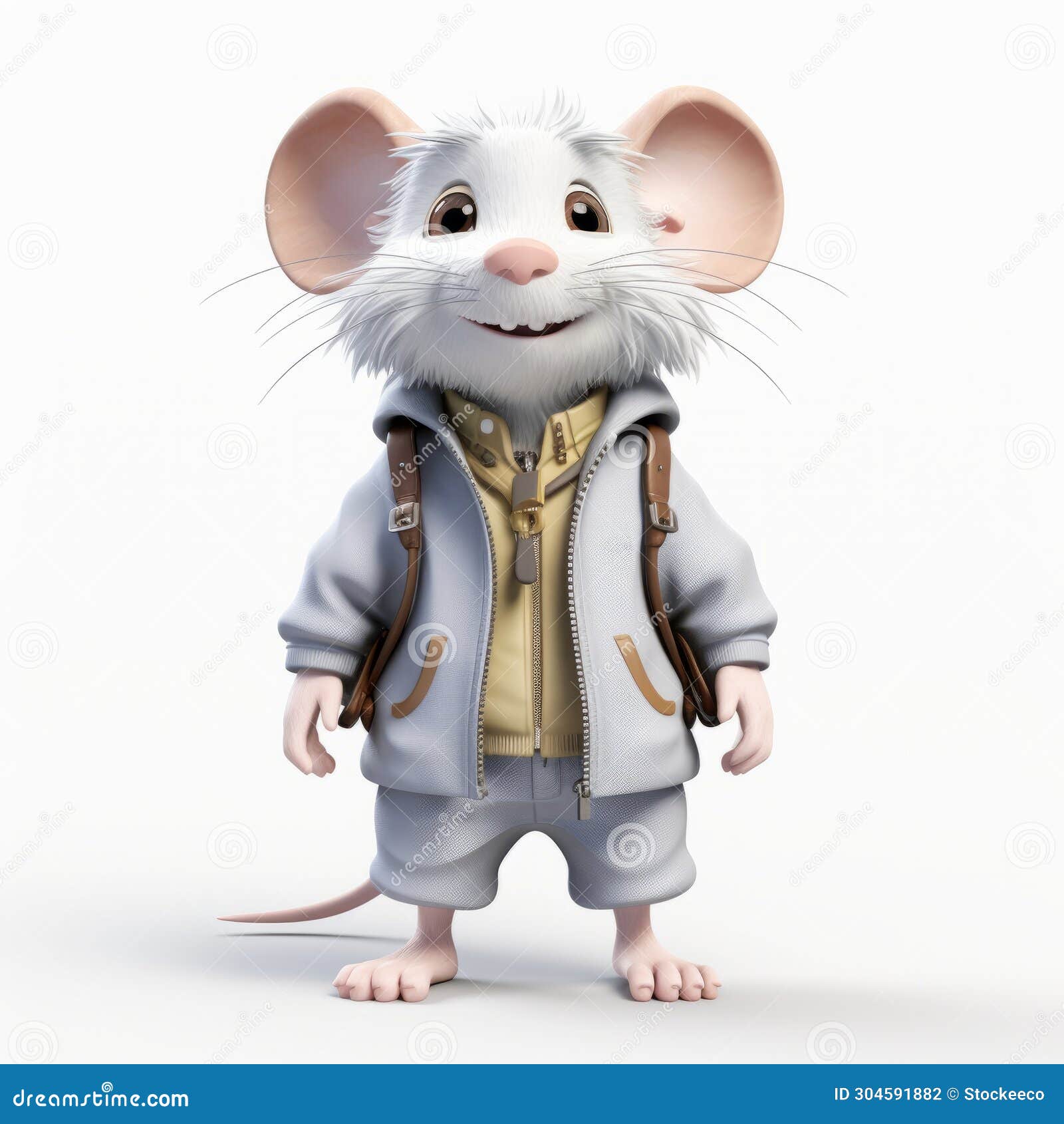 Charming Cartoon Mouse in White Jacket and Backpack Stock Illustration ...