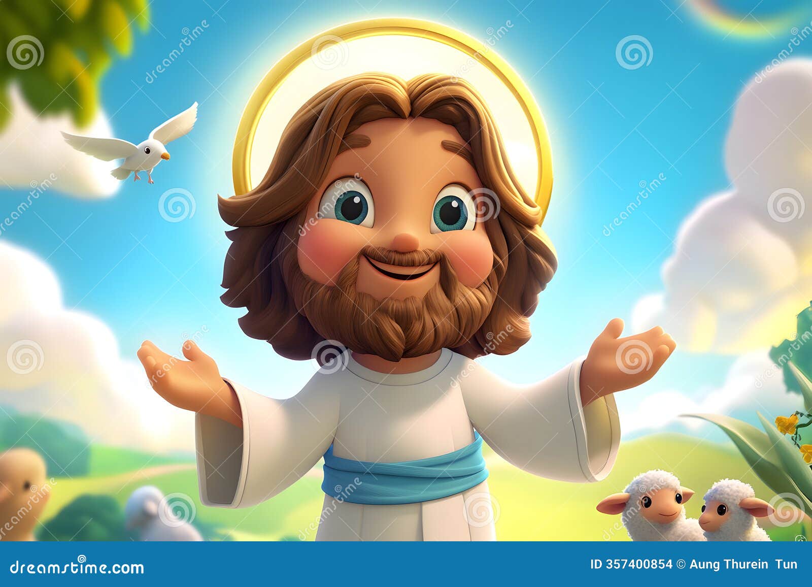 A Charming Cartoon-style Depiction of Jesus with a Warm and Kind ...