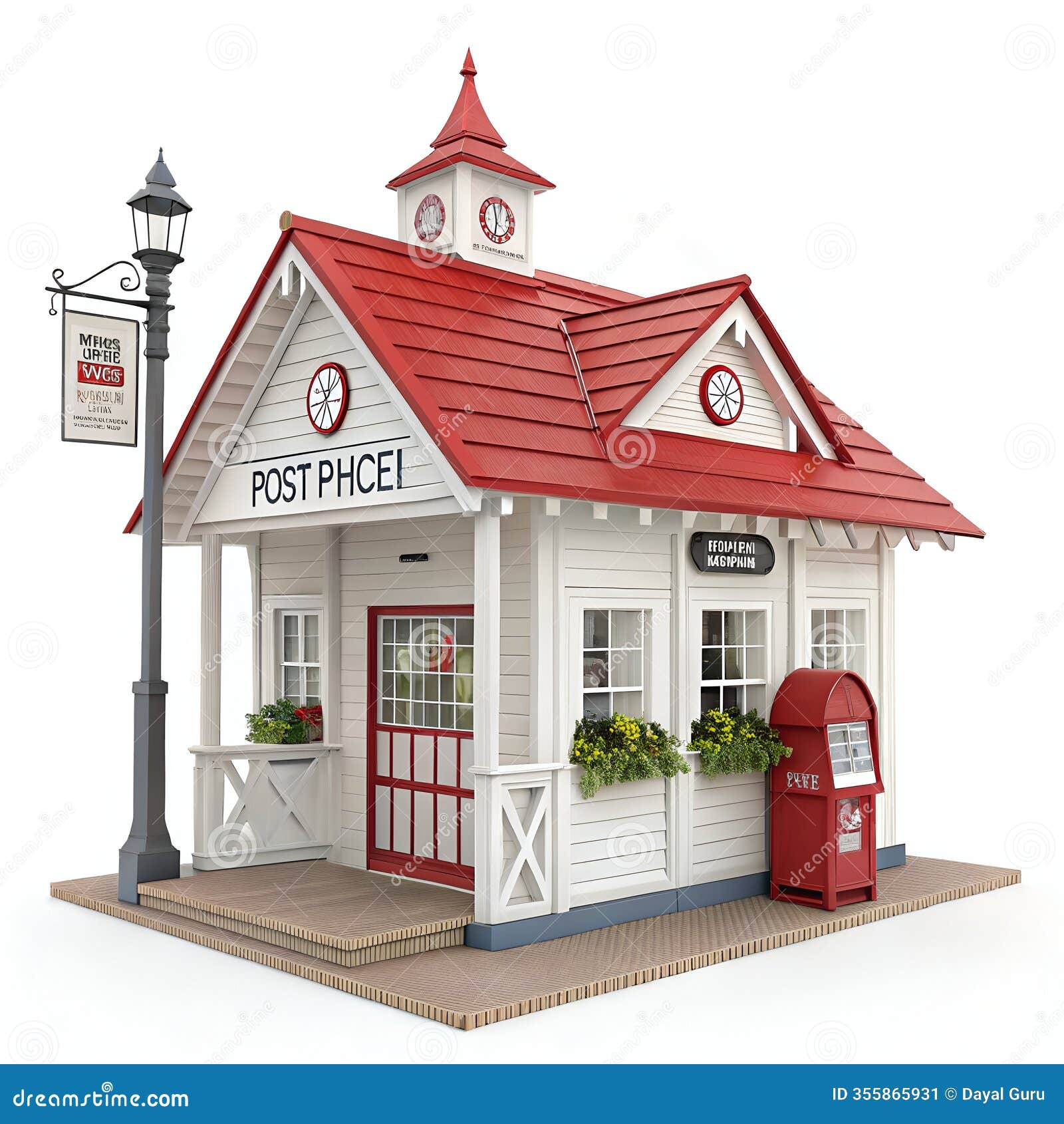 Charming Cartoon Style Post Office Isolated on White Background Stock ...