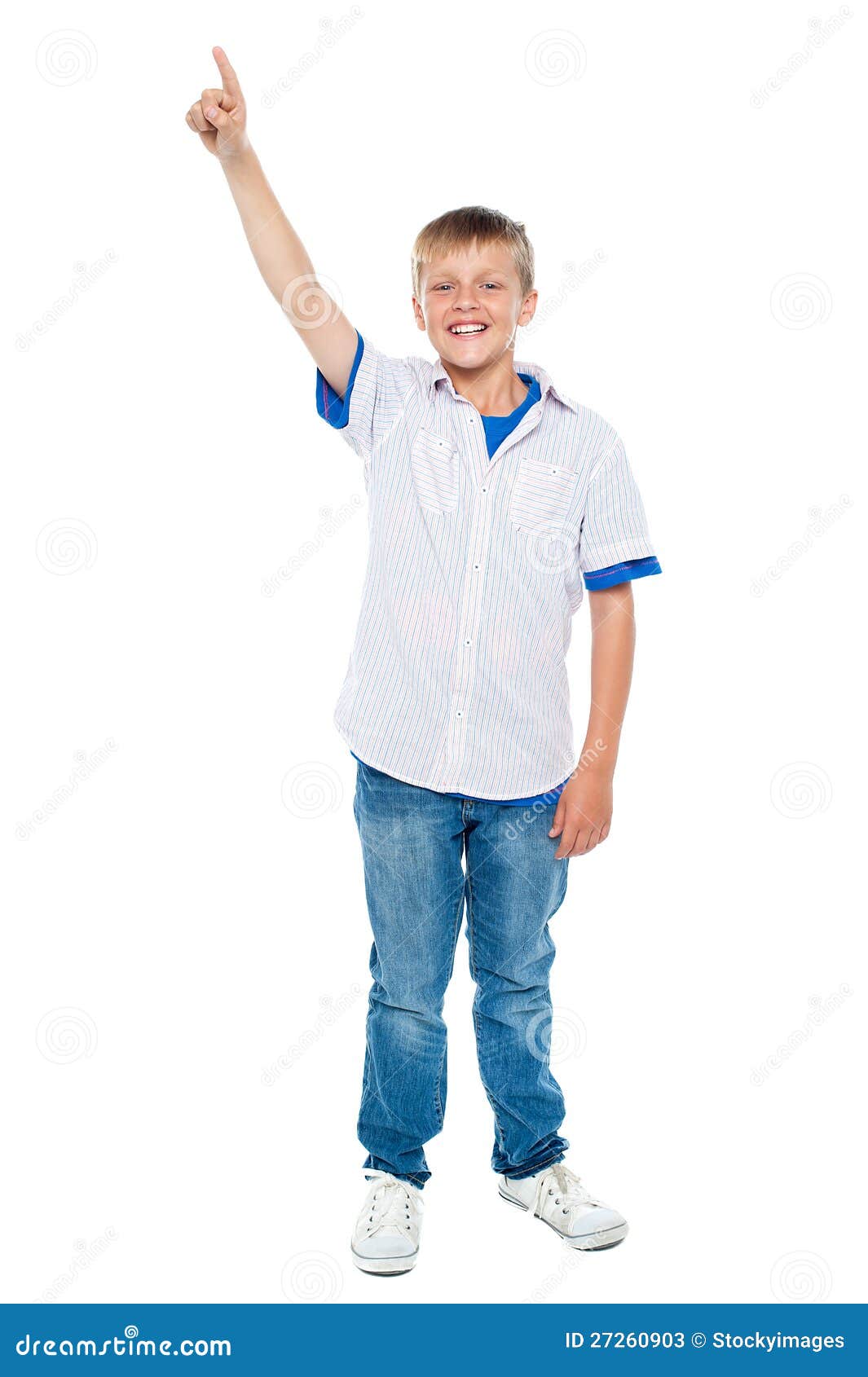 Charming Casual Boy Pointing Upwards Stock Image - Image of cool ...