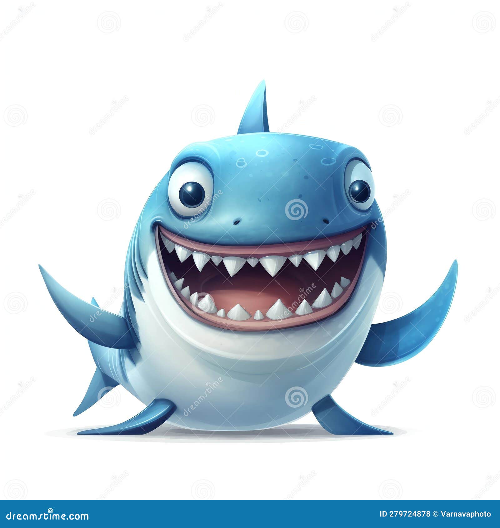 Charming Character: Playful Blue Shark Drawing on a White Background ...
