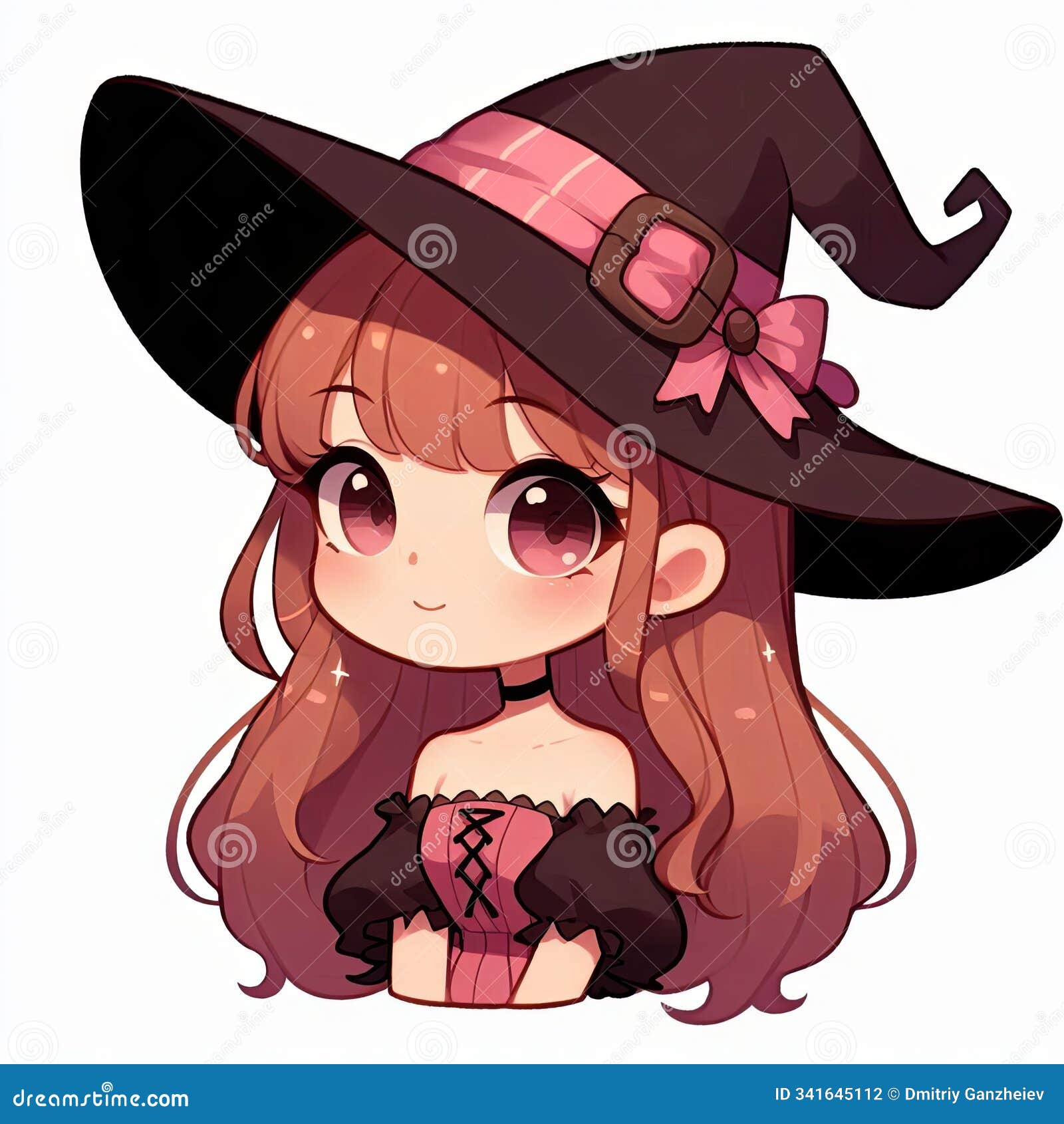 Sweet Chibi Witch with Sparkles Stock Illustration - Illustration of ...