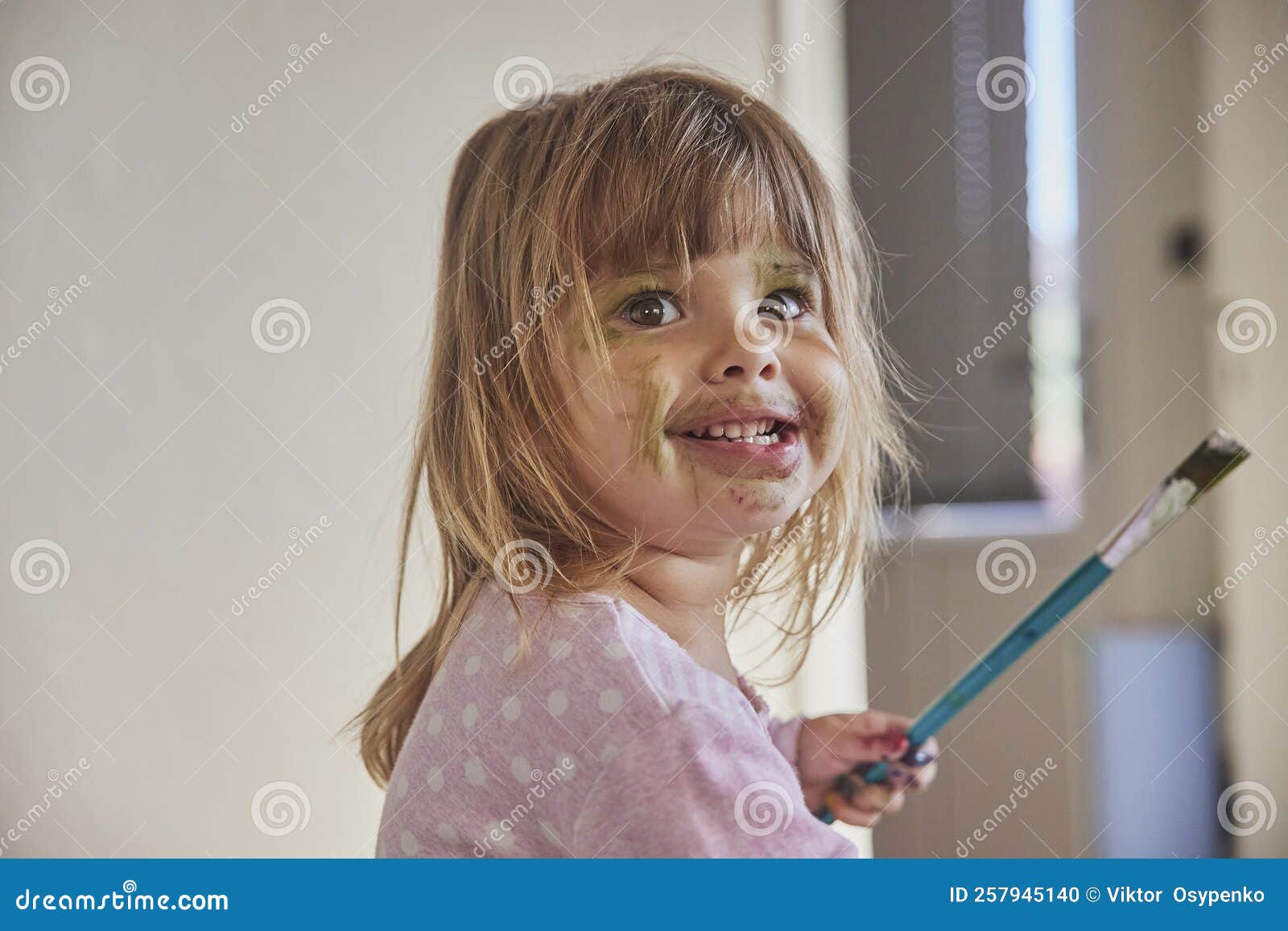 Charming Child Draws and Stains Everything with Paints Stock Photo ...