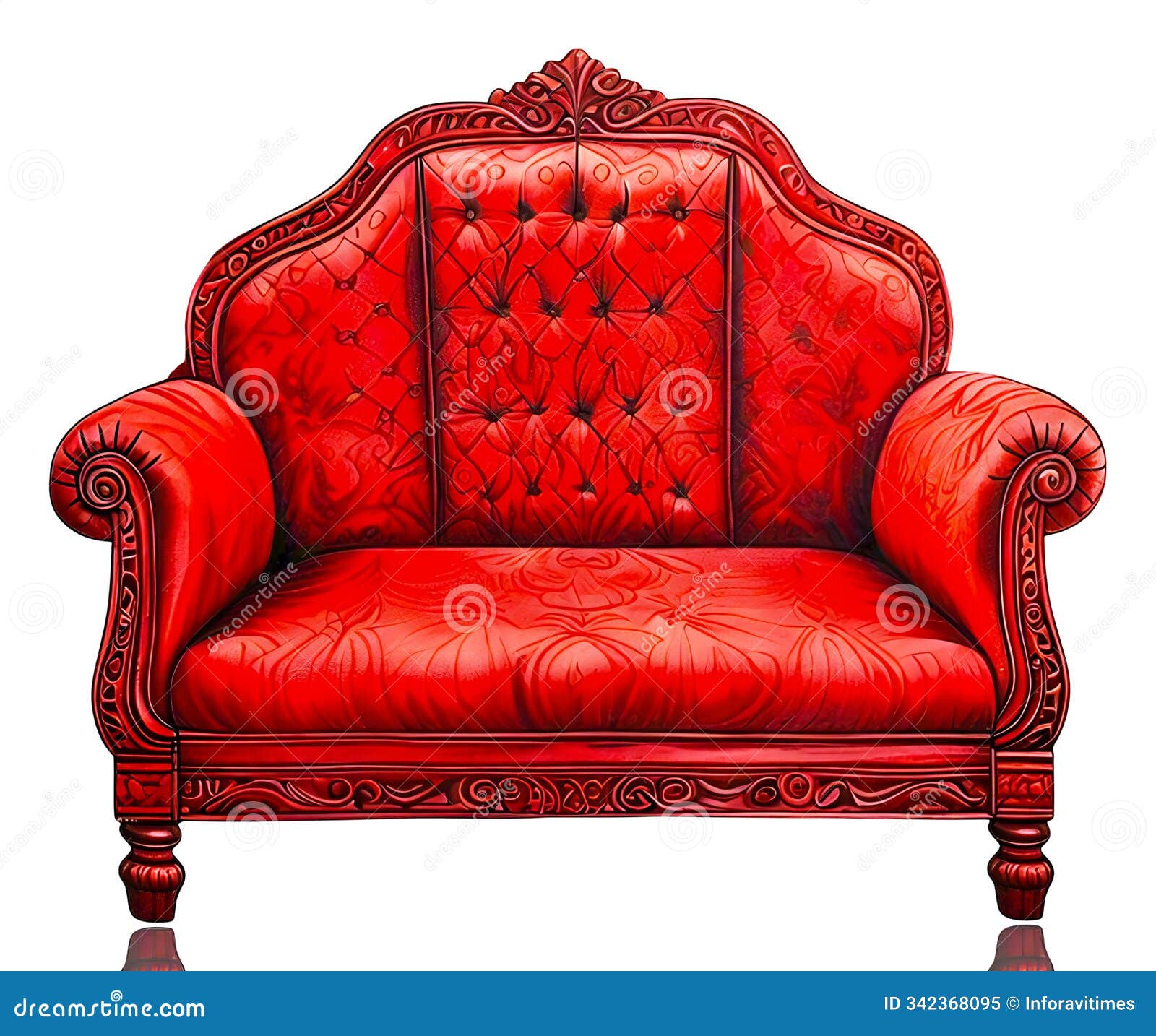 A Charming Colors Sofa Front View with Reflection Isolated on White ...