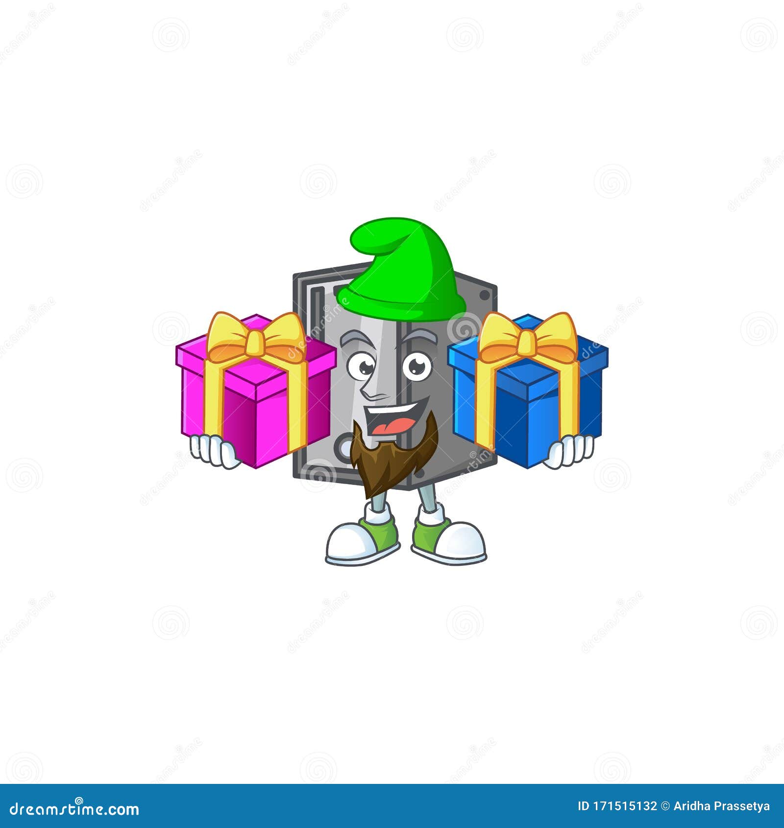 A Charming CPU Cartoon Mascot Style with Two Boxes of Gifts Stock ...