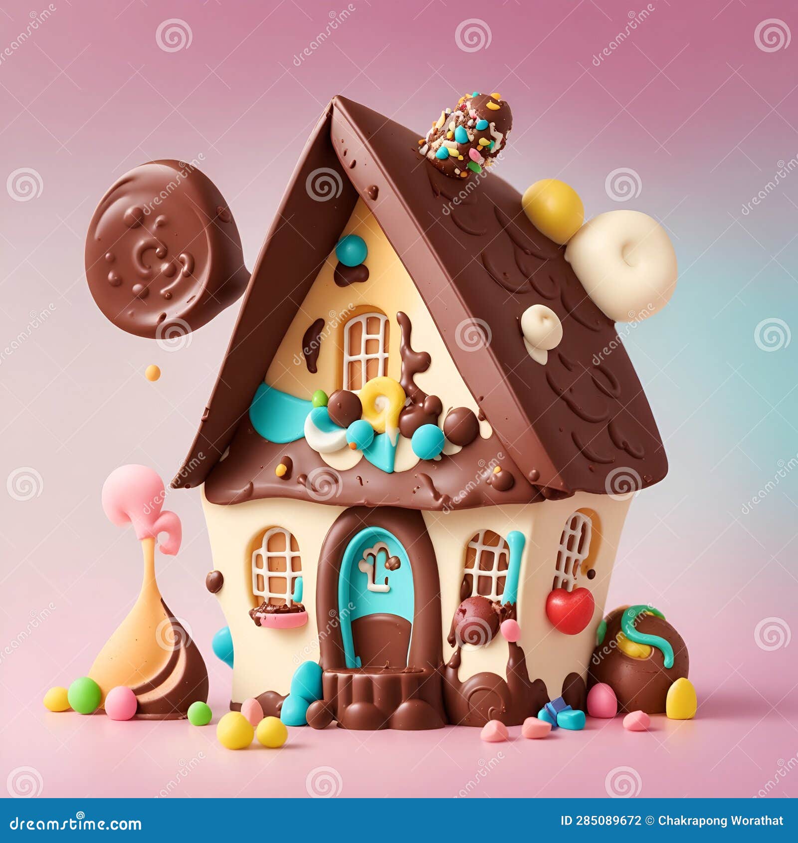 The Charming Cute Chocolate House Vibrant Colors. Generative Ai Stock ...
