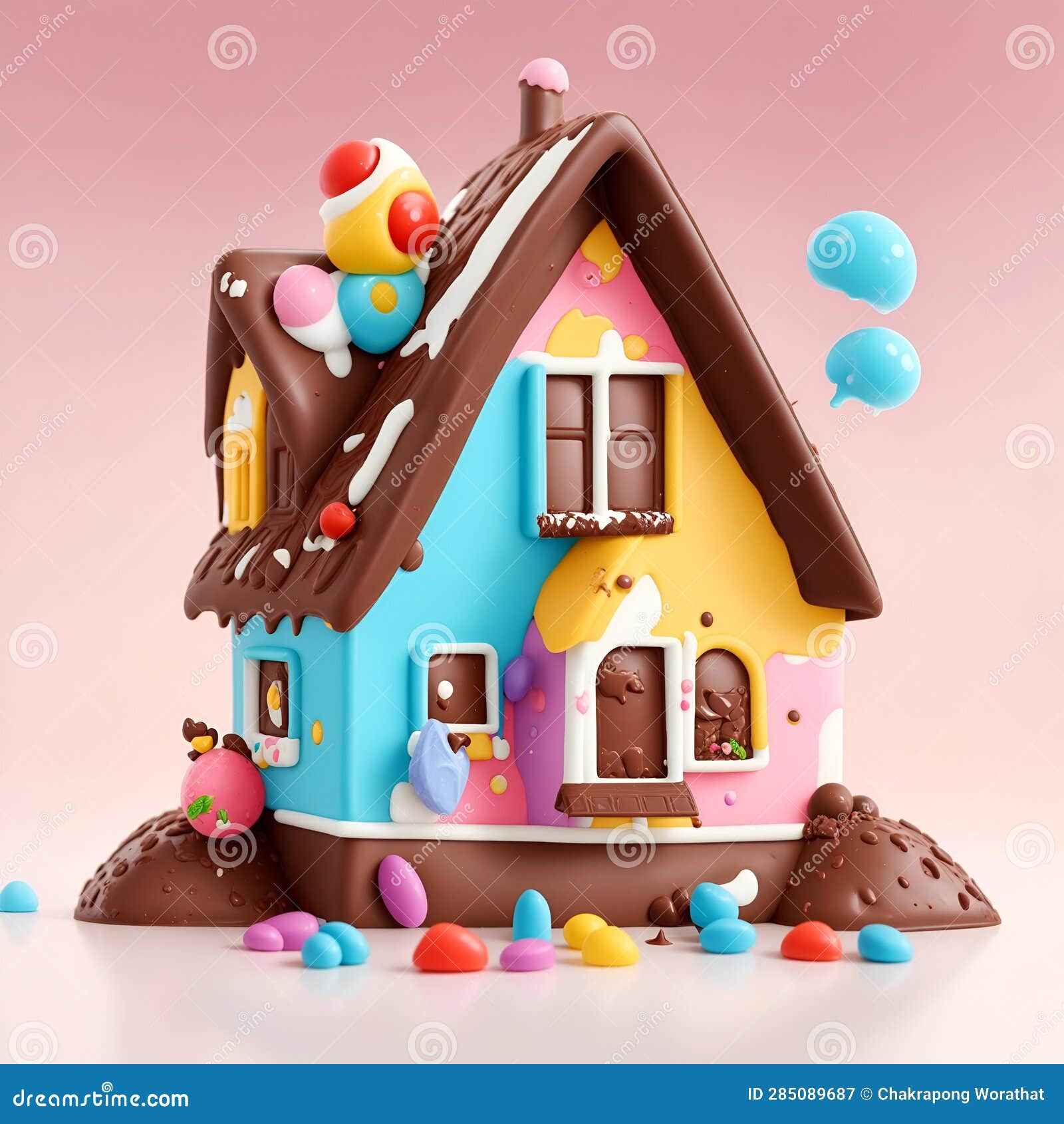 The Charming Cute Chocolate House Vibrant Colors. Generative Ai Stock ...