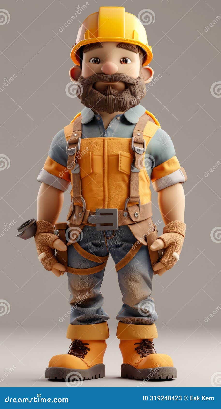 Animated Construction Worker Character In Orange Safety Gear With ...