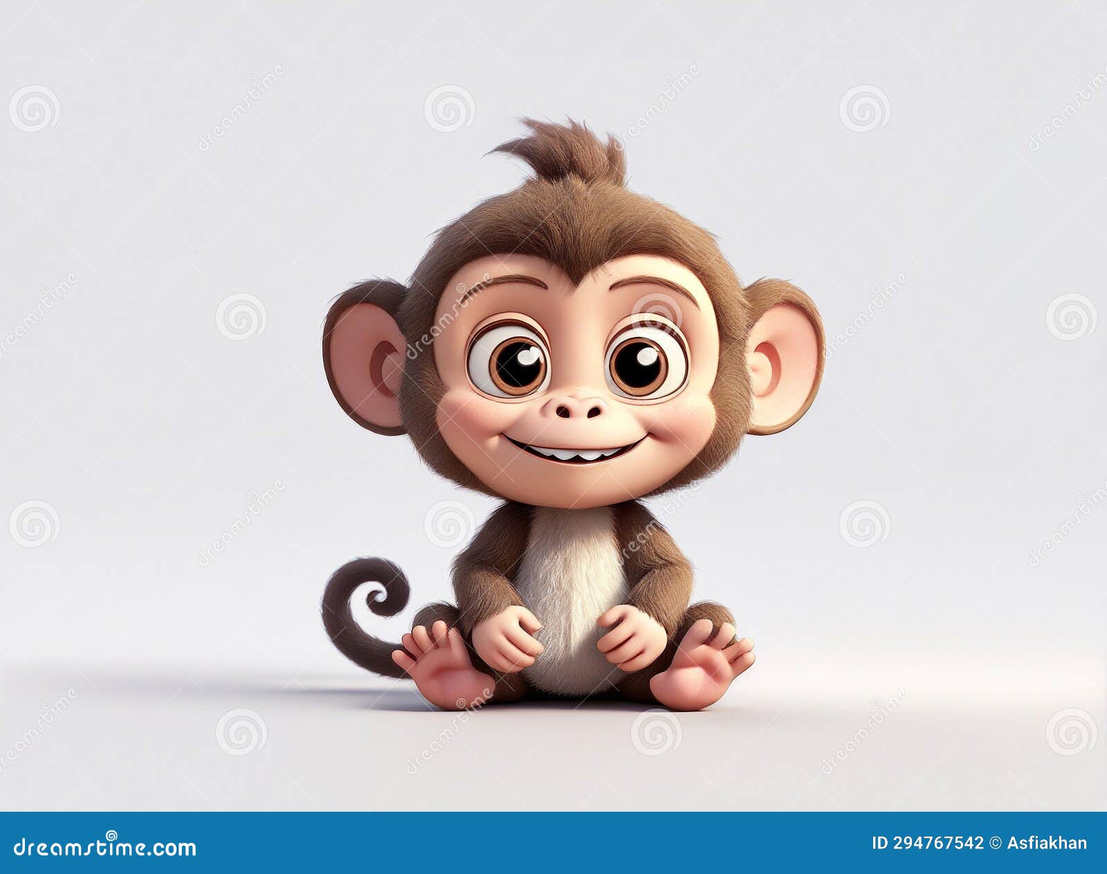 A Charming 3D Render Of A Baby Monkey On White Background In The Form ...