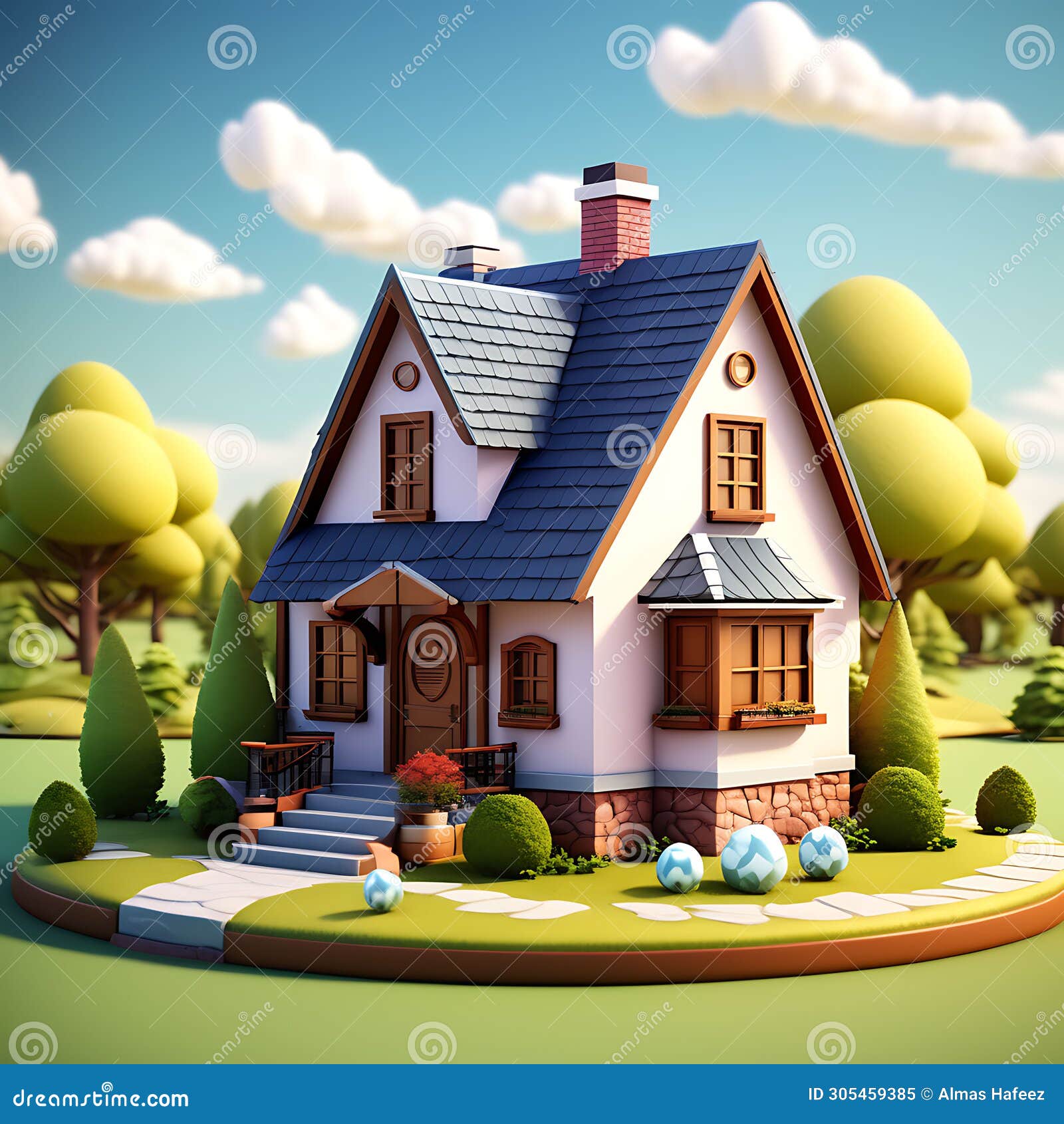 Charming 3D Render: Cute Isometric Illustrated House on Plane ...