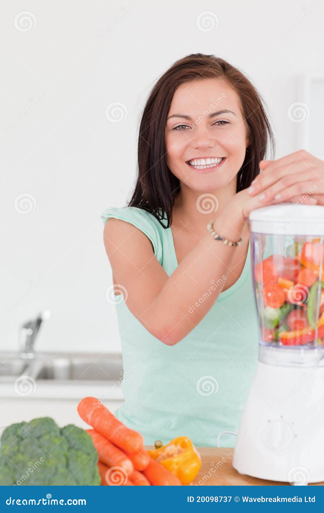 Charming Dark Haired Woman Posing with a Blender Stock Image - Image of ...