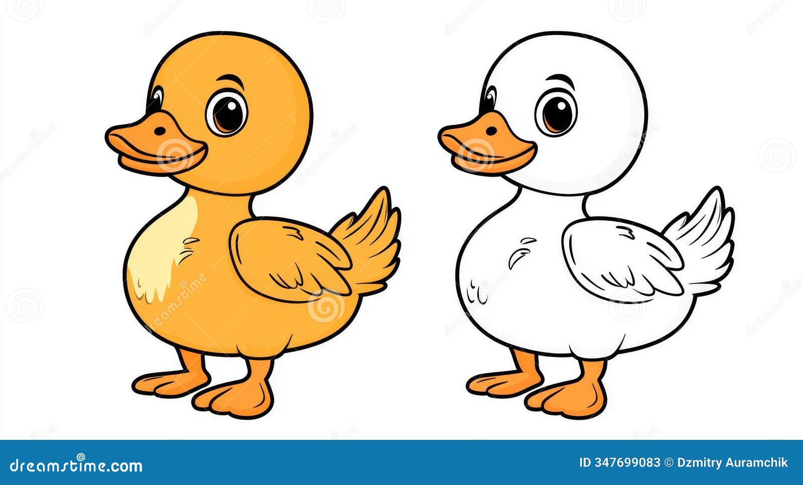 Charming Duck Character in Color and Outline Drawing Stock Image ...