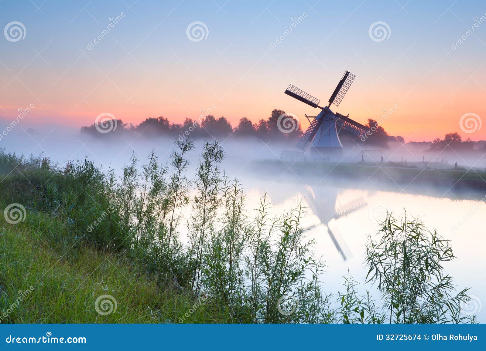 Charming Dutch Windmill by River Stock Photo - Image of outdoors ...