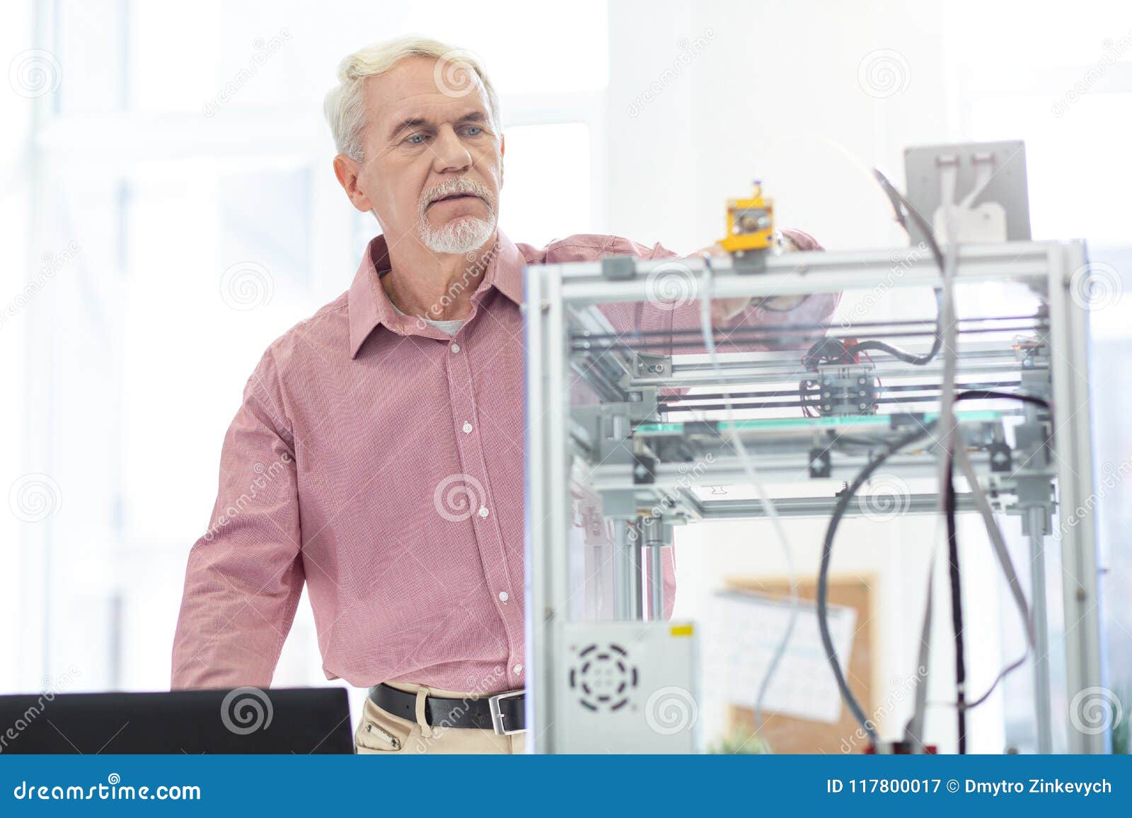 Charming Elderly Man Controlling Work of 3D Printer Stock Image - Image ...
