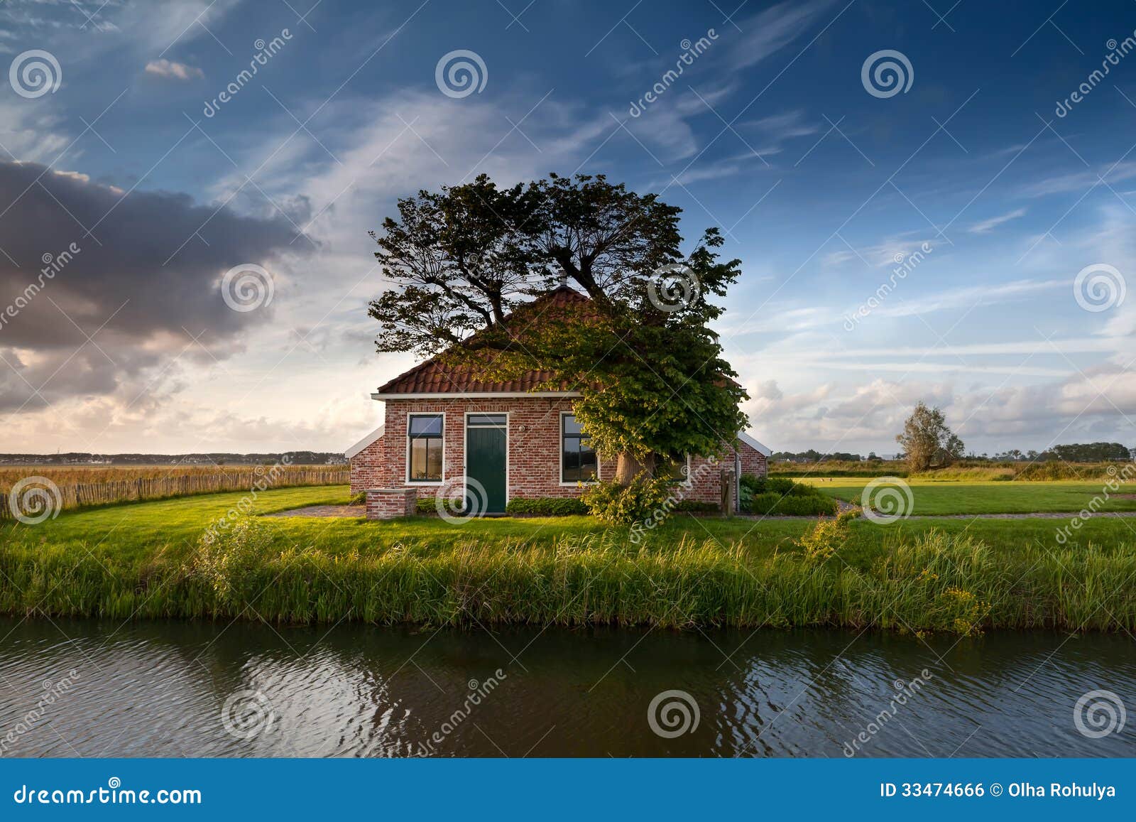 Charming Farmhouse by River Stock Photo - Image of morning, outside ...