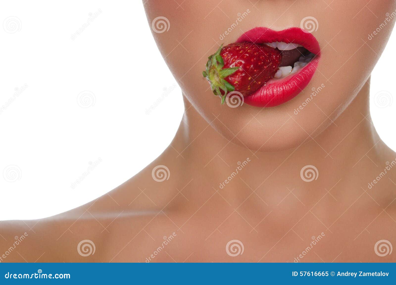 Charming Female Lips with Strawberries Stock Image - Image of adult ...