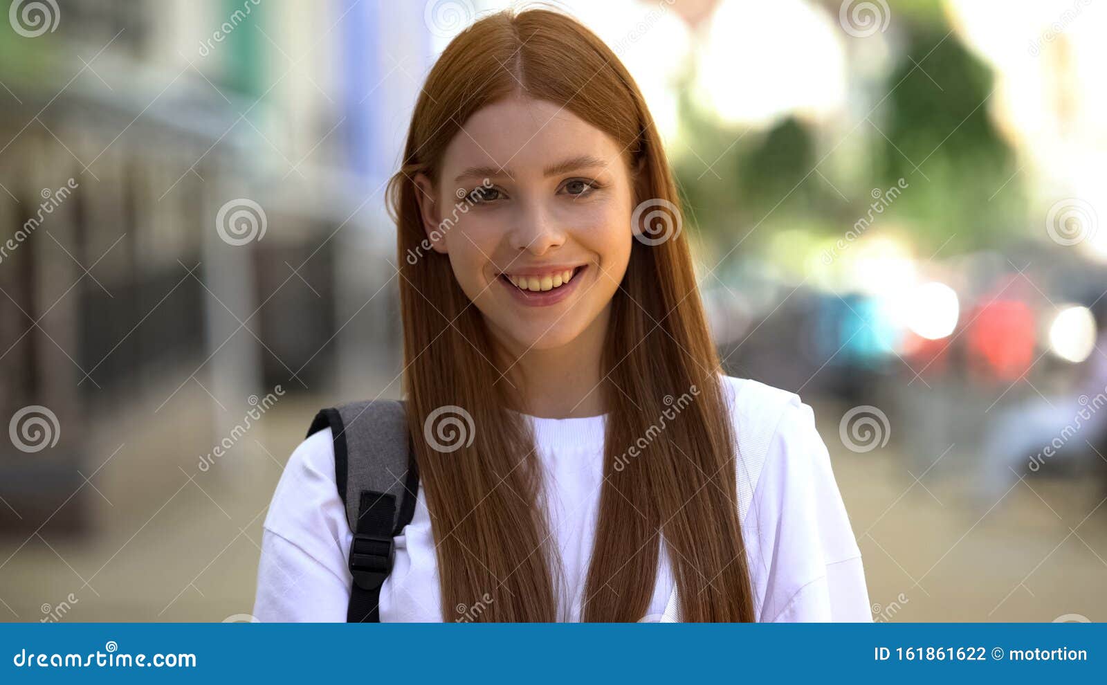Charming Female Air Hostess In Blue Uniform Standing In The Outdoors ...