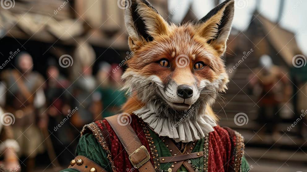 Charming Fox in Medieval Costume Stock Illustration - Illustration of ...