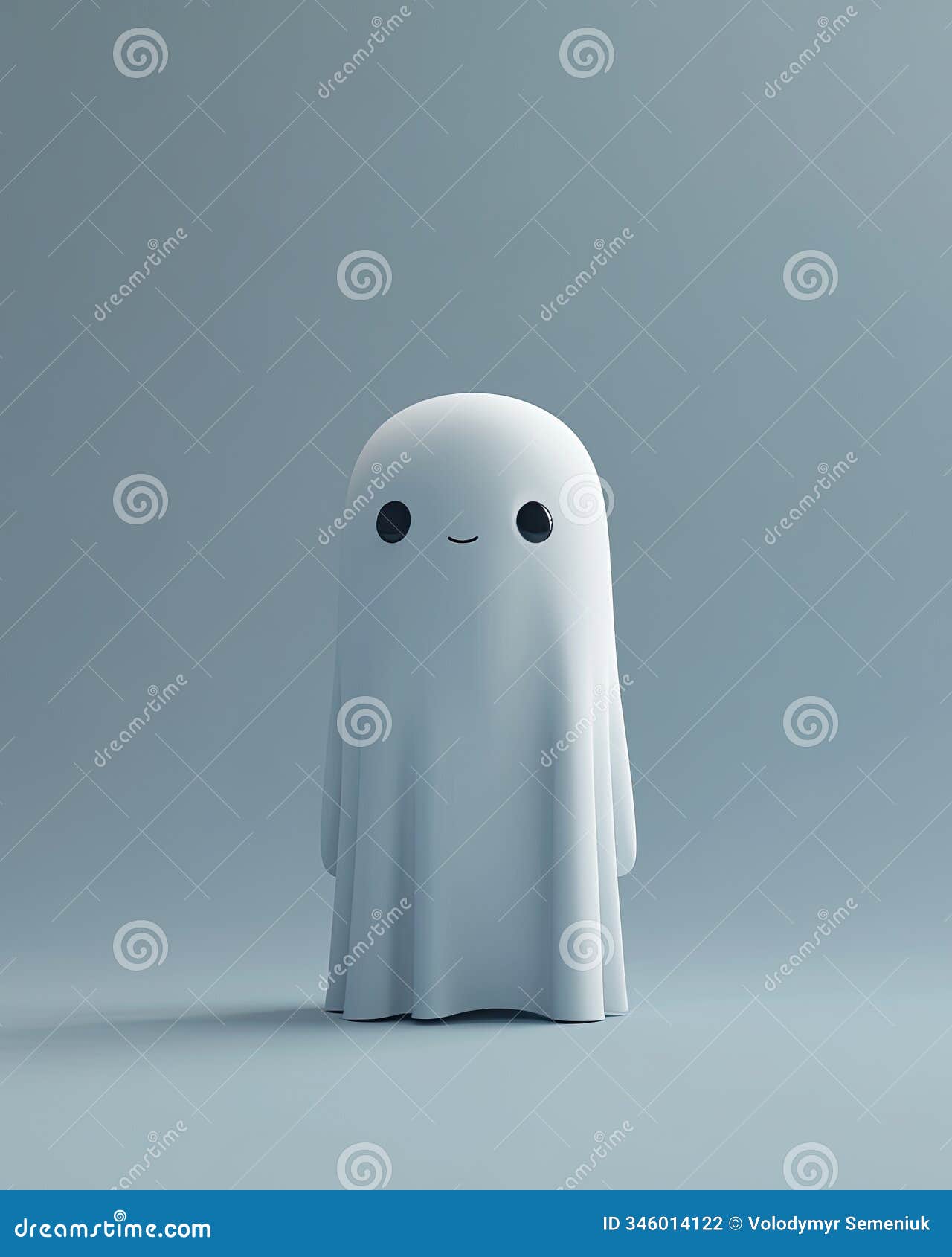 Charming Ghost Character Design with a Friendly Smile Against a Soft ...