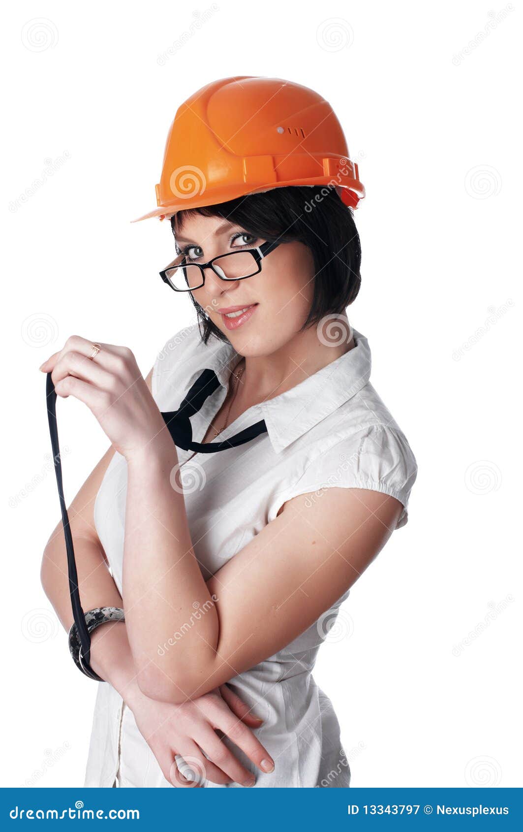 Charming girl the builder stock image. Image of plans - 13343797