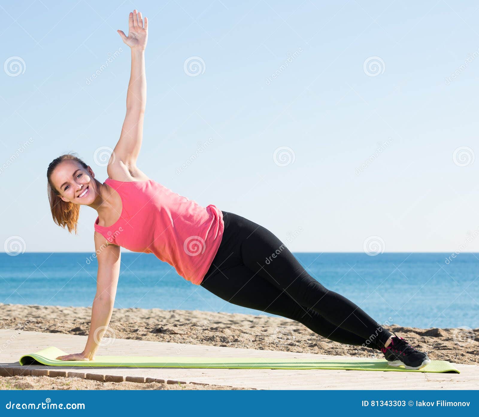 Charming Girl Exercising on Exercise Mat Outdoor Stock Image - Image of ...