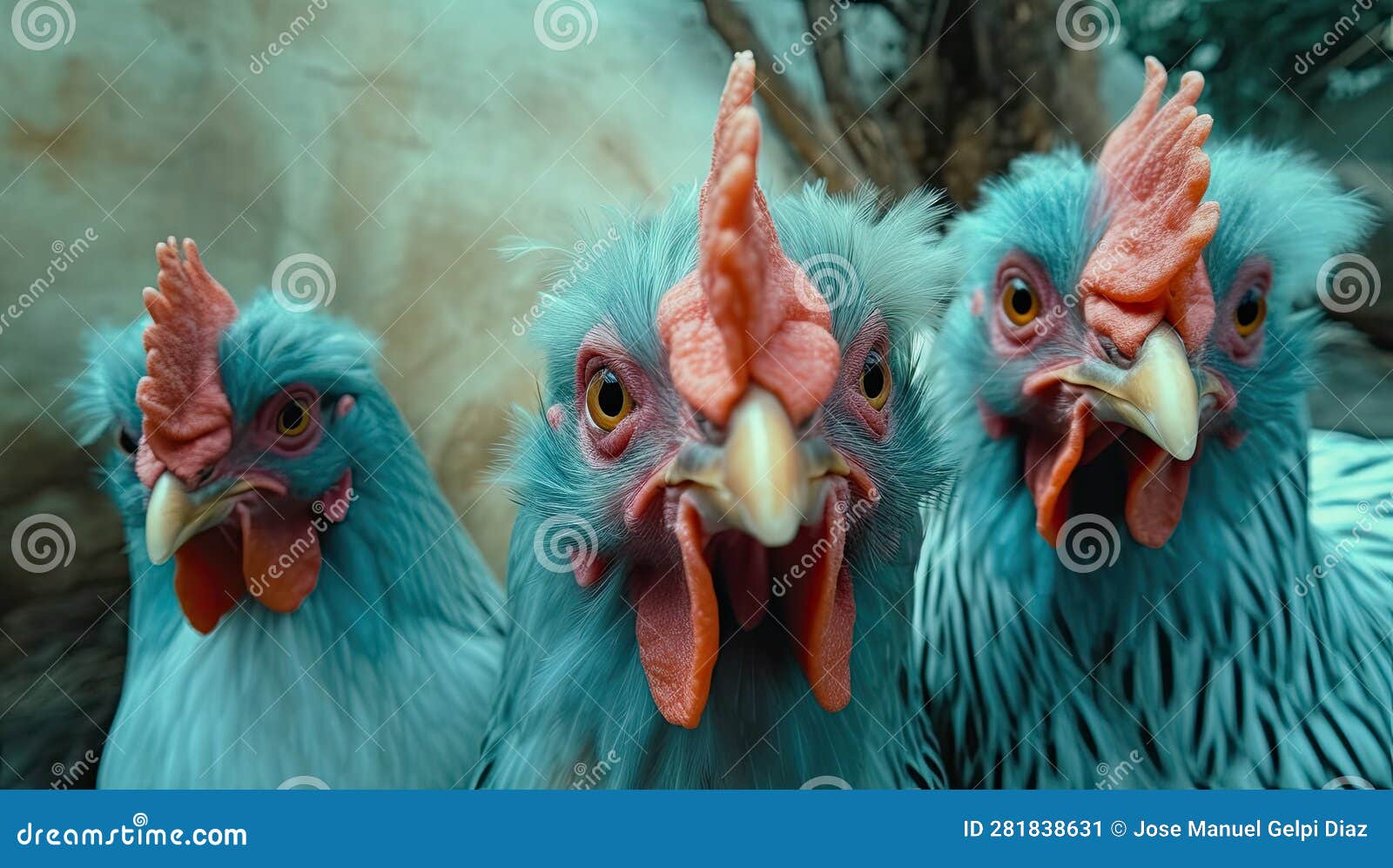 A Charming Group of Chickens with Bright Blue Feathers, Taking a Selfie ...