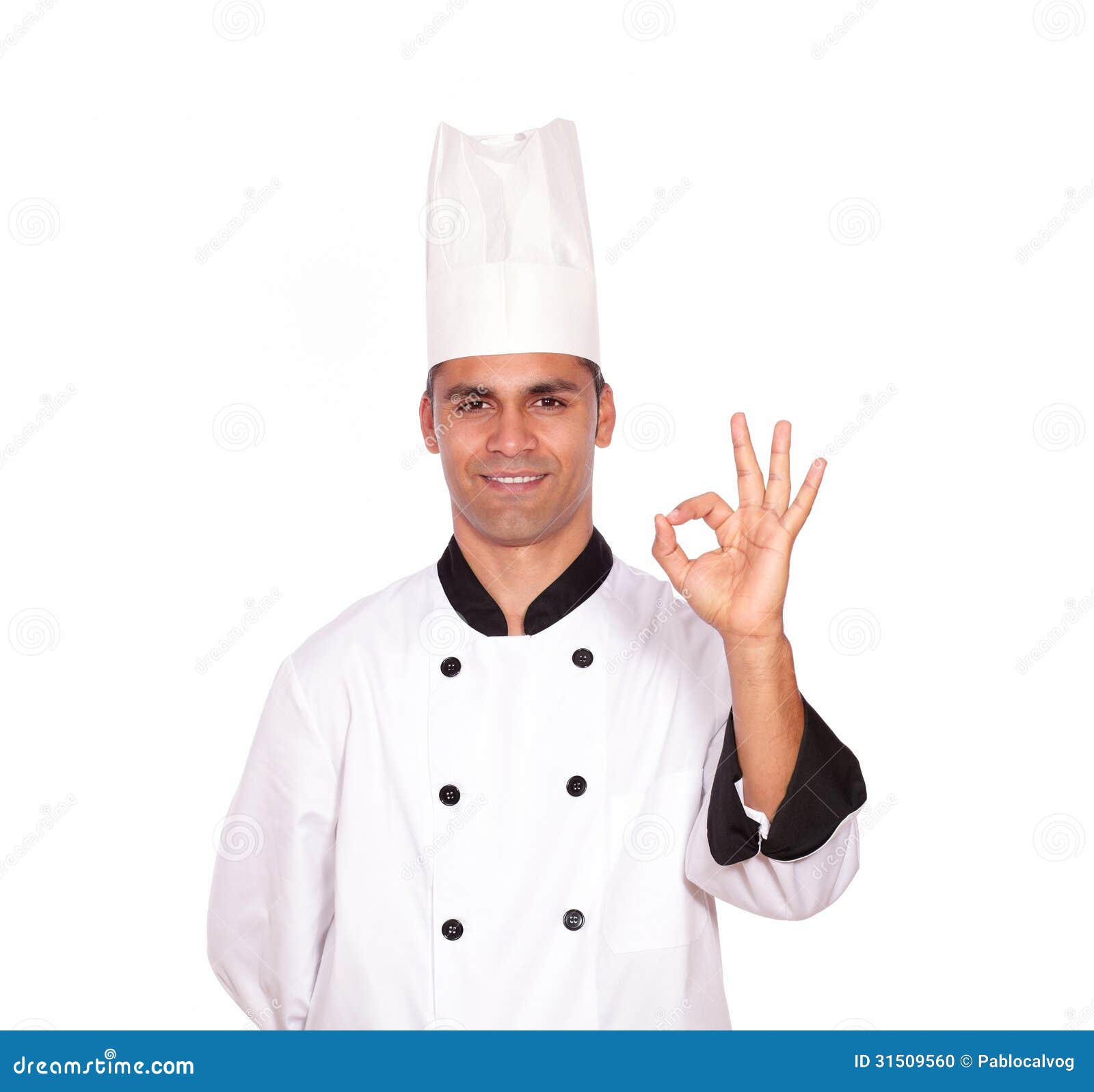Charming Guy Chef Gesturing Ok Sign with Fingers Stock Photo - Image of ...