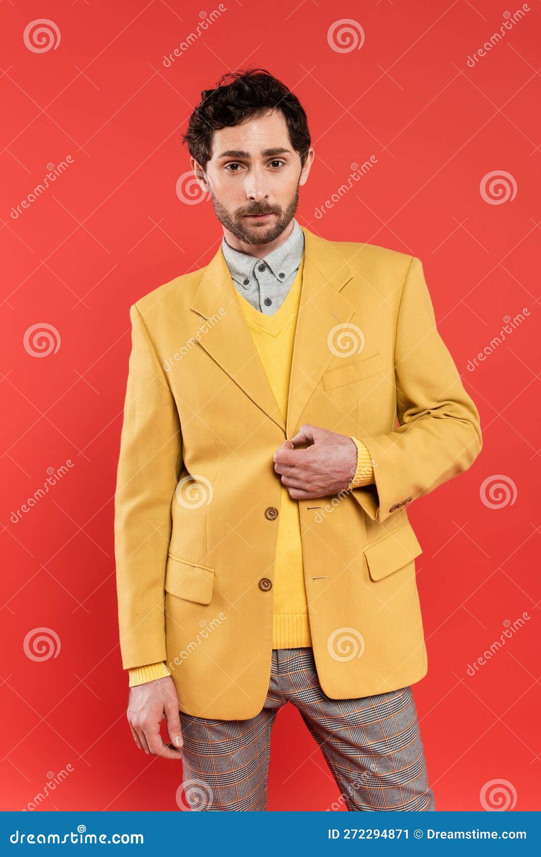Charming Guy in Vest Unbuttoning Jacket Stock Image - Image of model ...