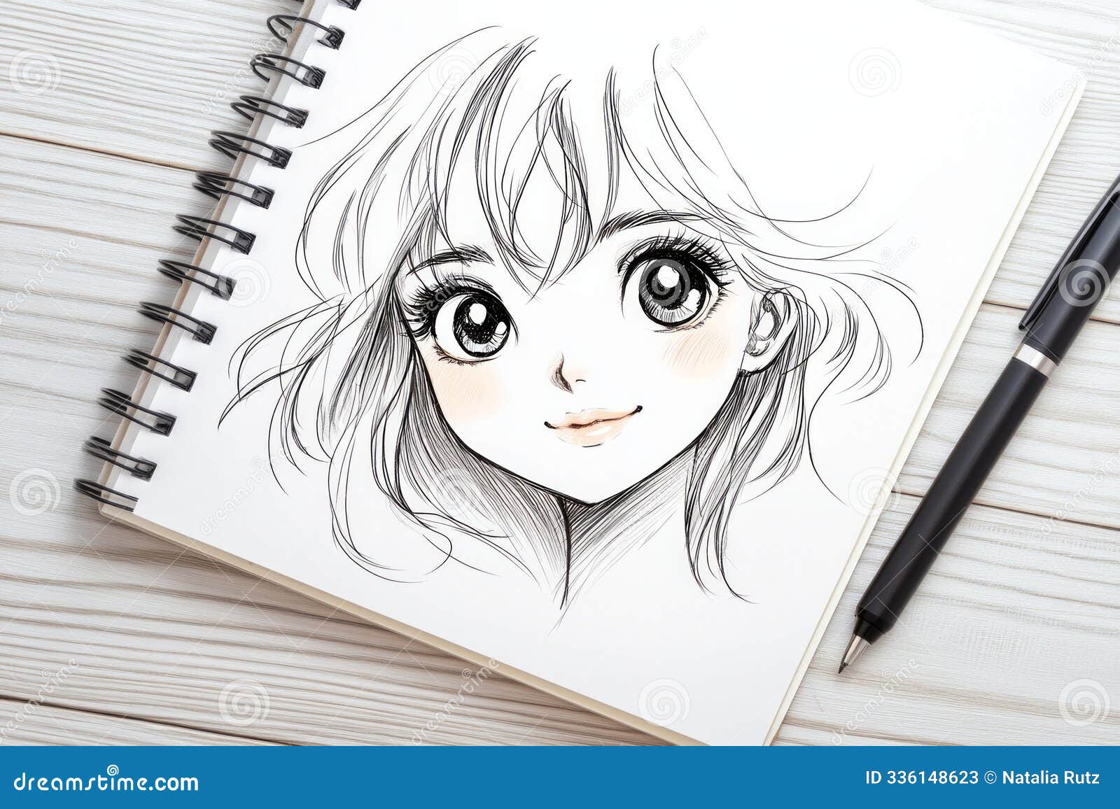 A Charming Hand-drawn Anime Character Sketched in a Spiral-bound ...