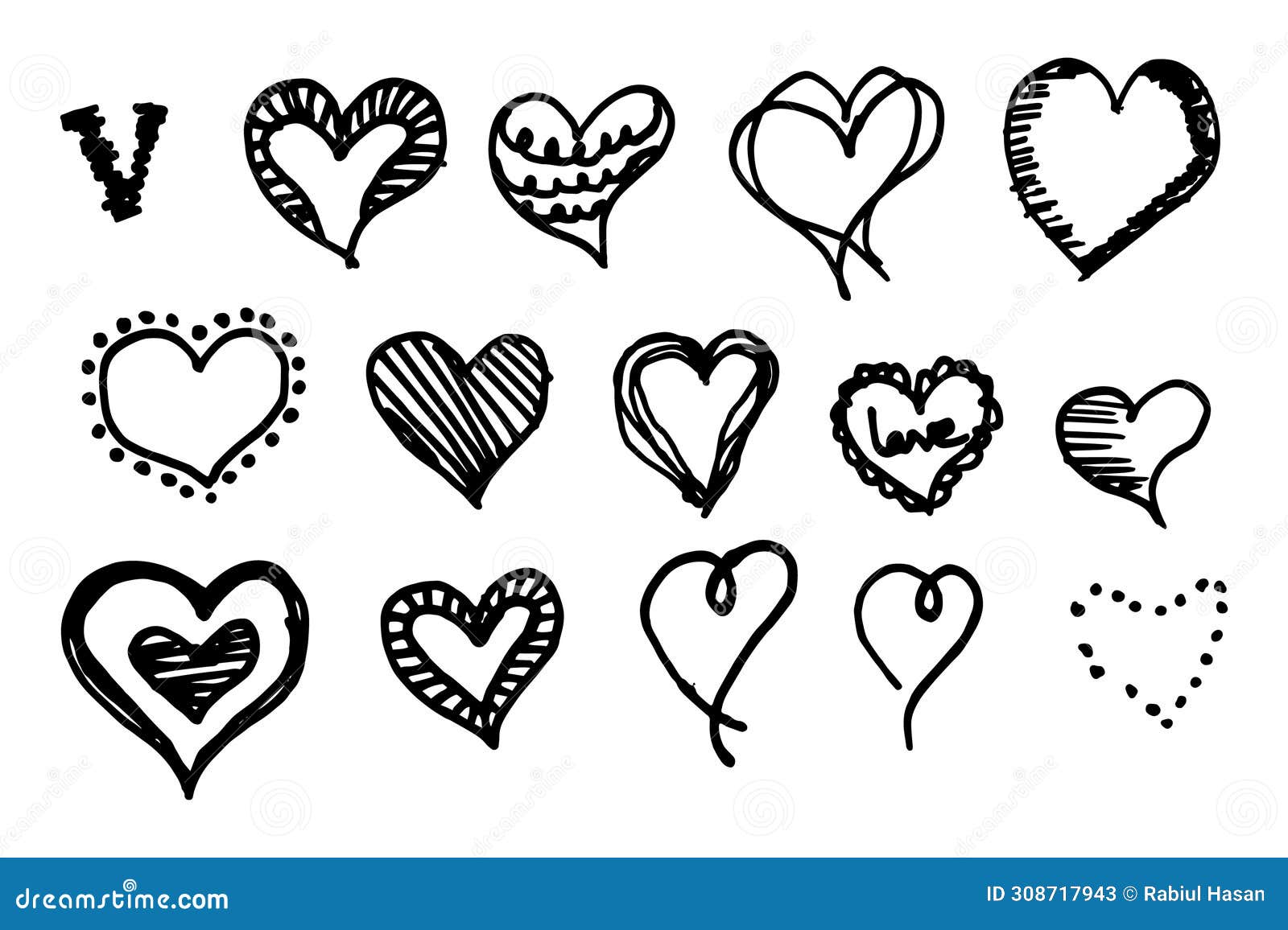 Charming Hand Drawn Heart Free Vector Drawing Illustration Stock Vector ...