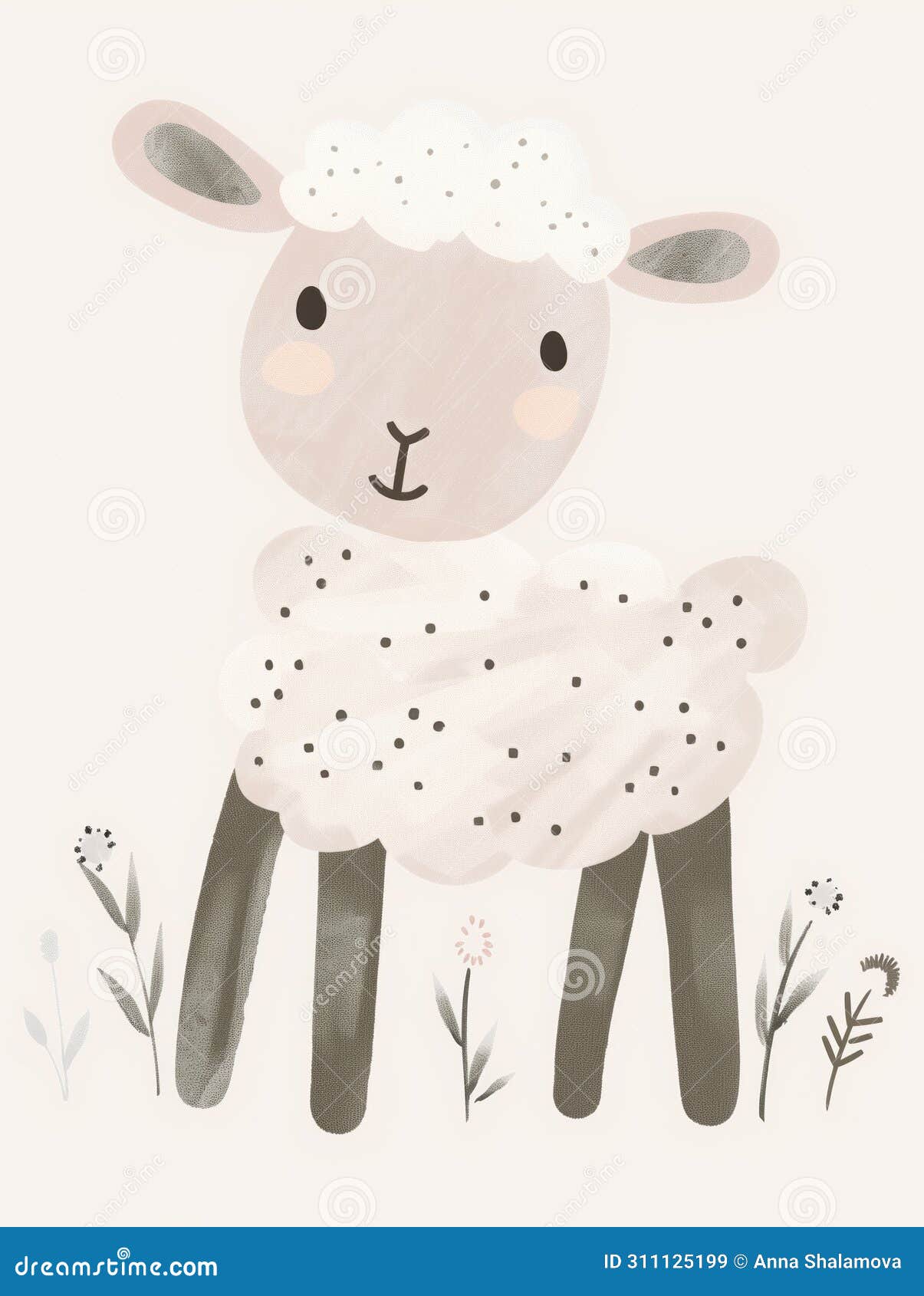 Charming Illustration of a Cute Lamb with a Whimsical Design. Stock ...