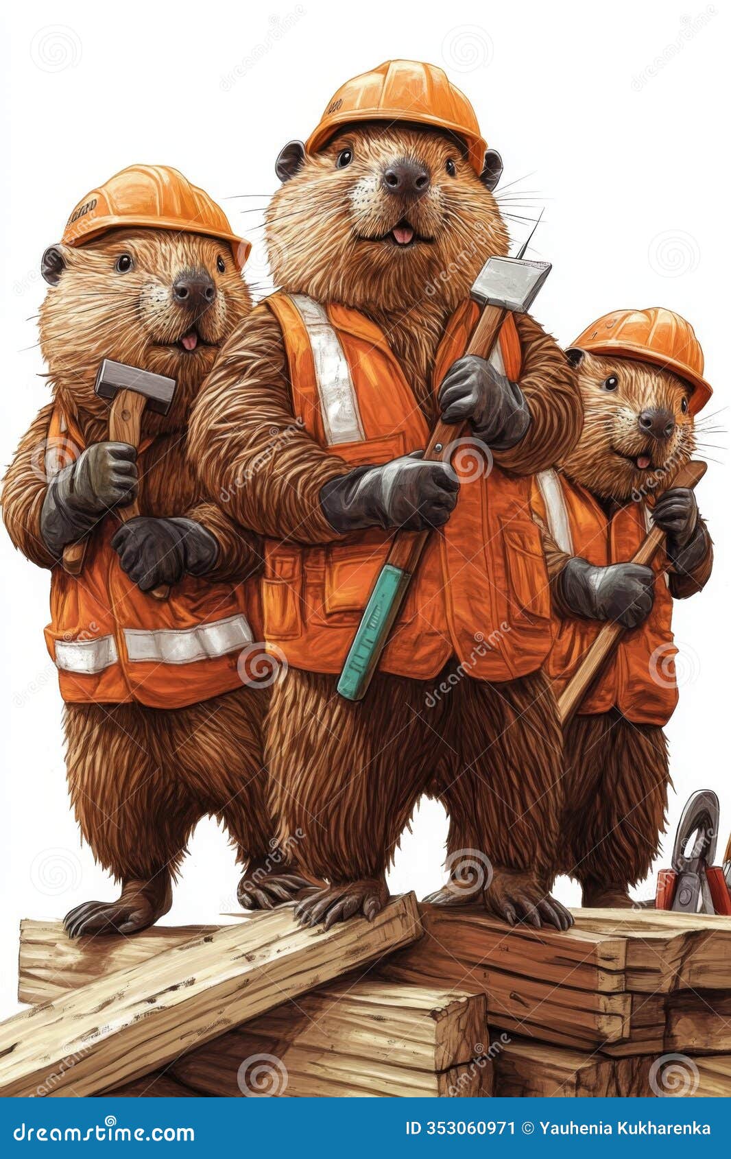 Beavers in Reflective Work Gear Stock Illustration - Illustration of ...