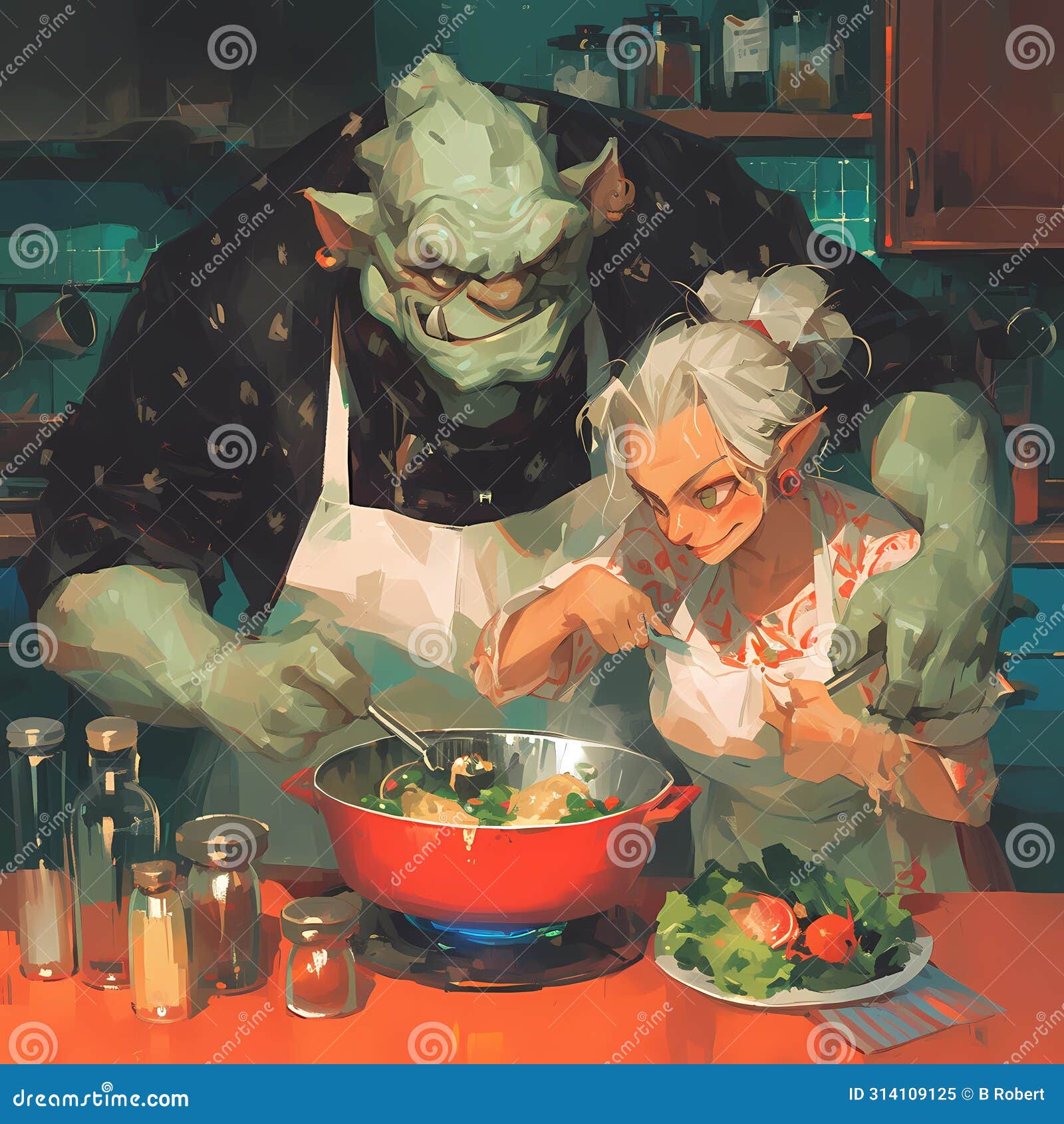 Friendly Gnomes Cooking Up Deliciousness Stock Illustration ...