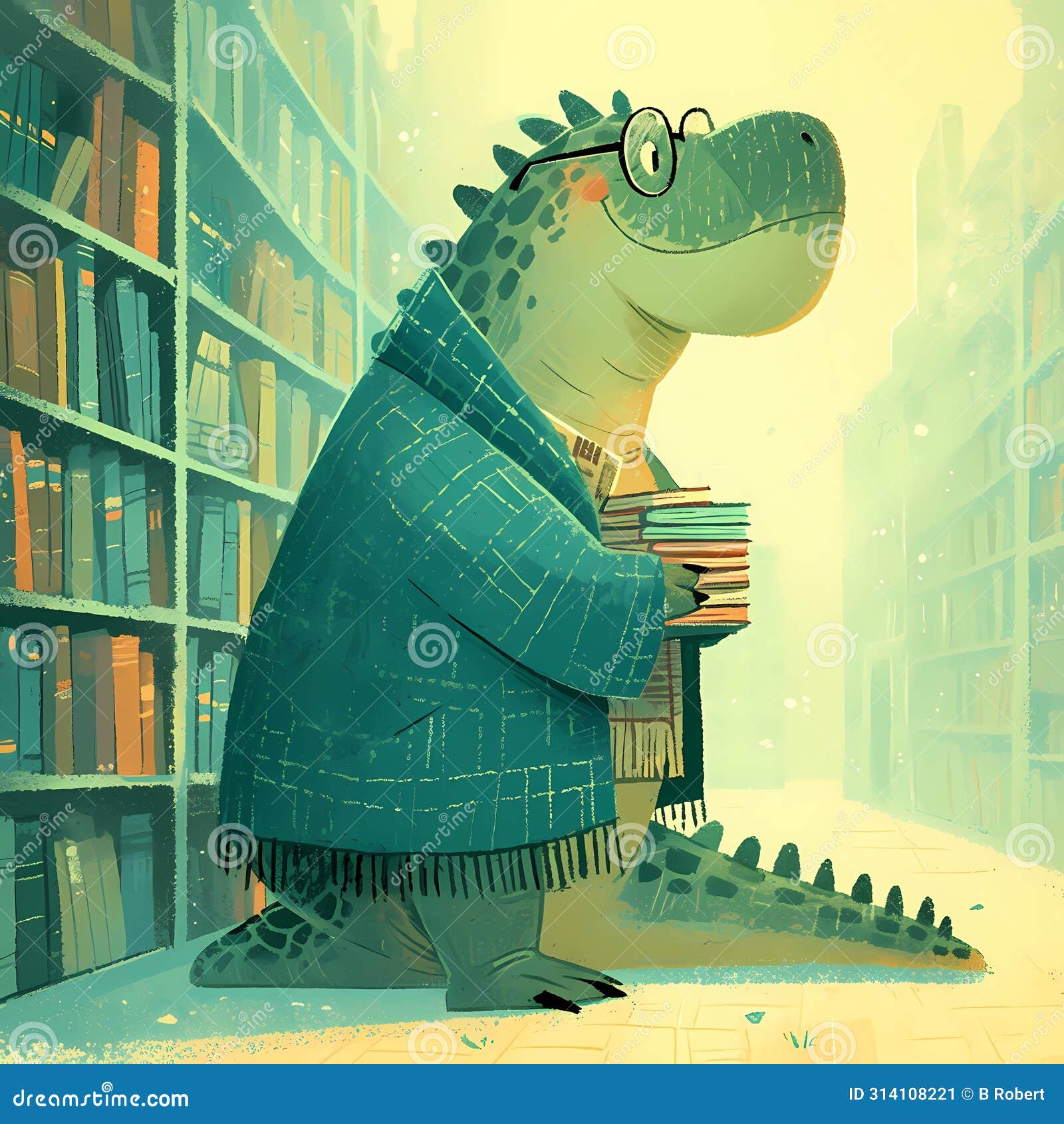 Literary Lizard: a Dinosaur Librarian S Tale Stock Illustration ...