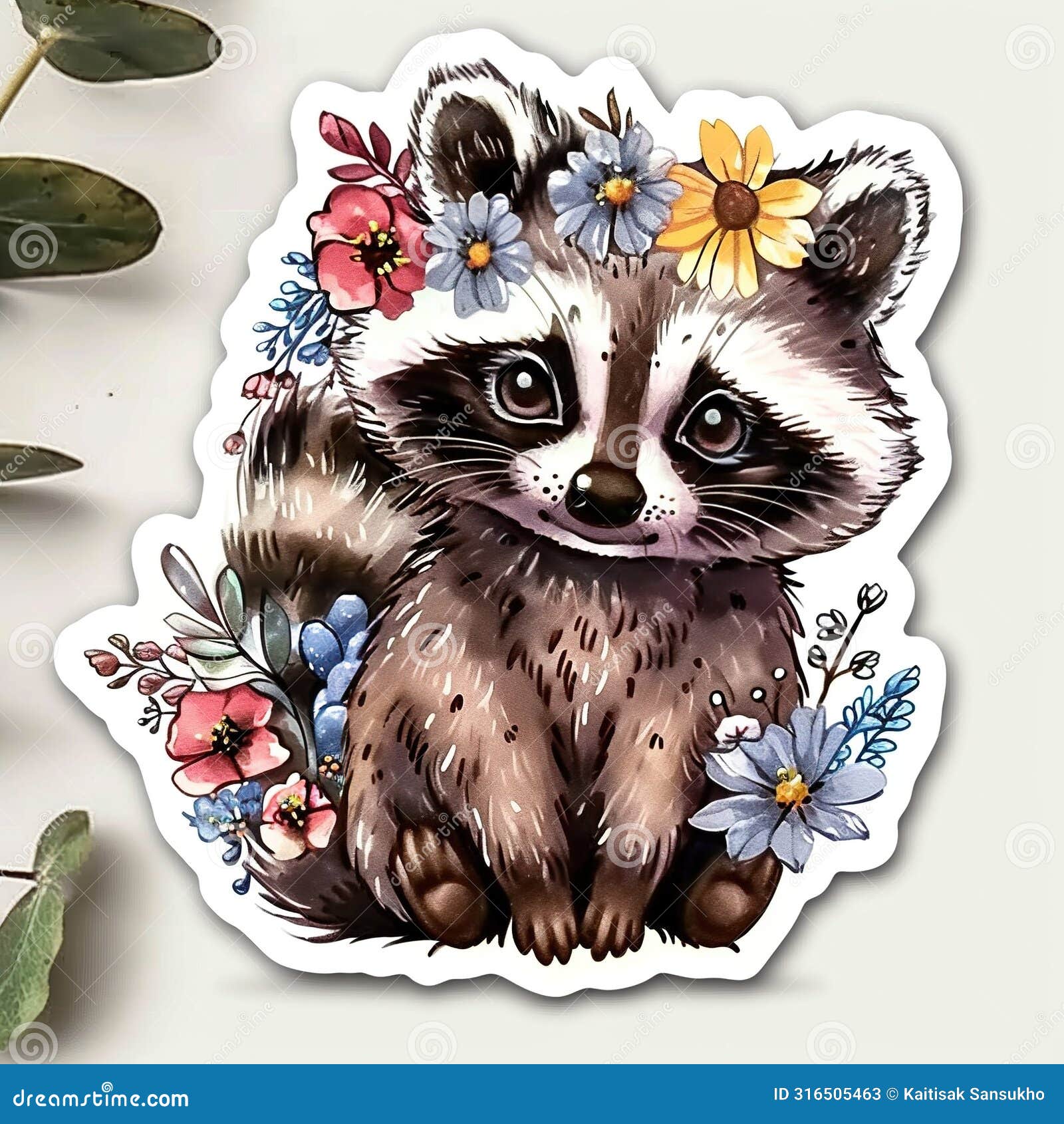 Cute RaccoonðŸ¦ with Flowers Stock Illustration - Illustration of ...
