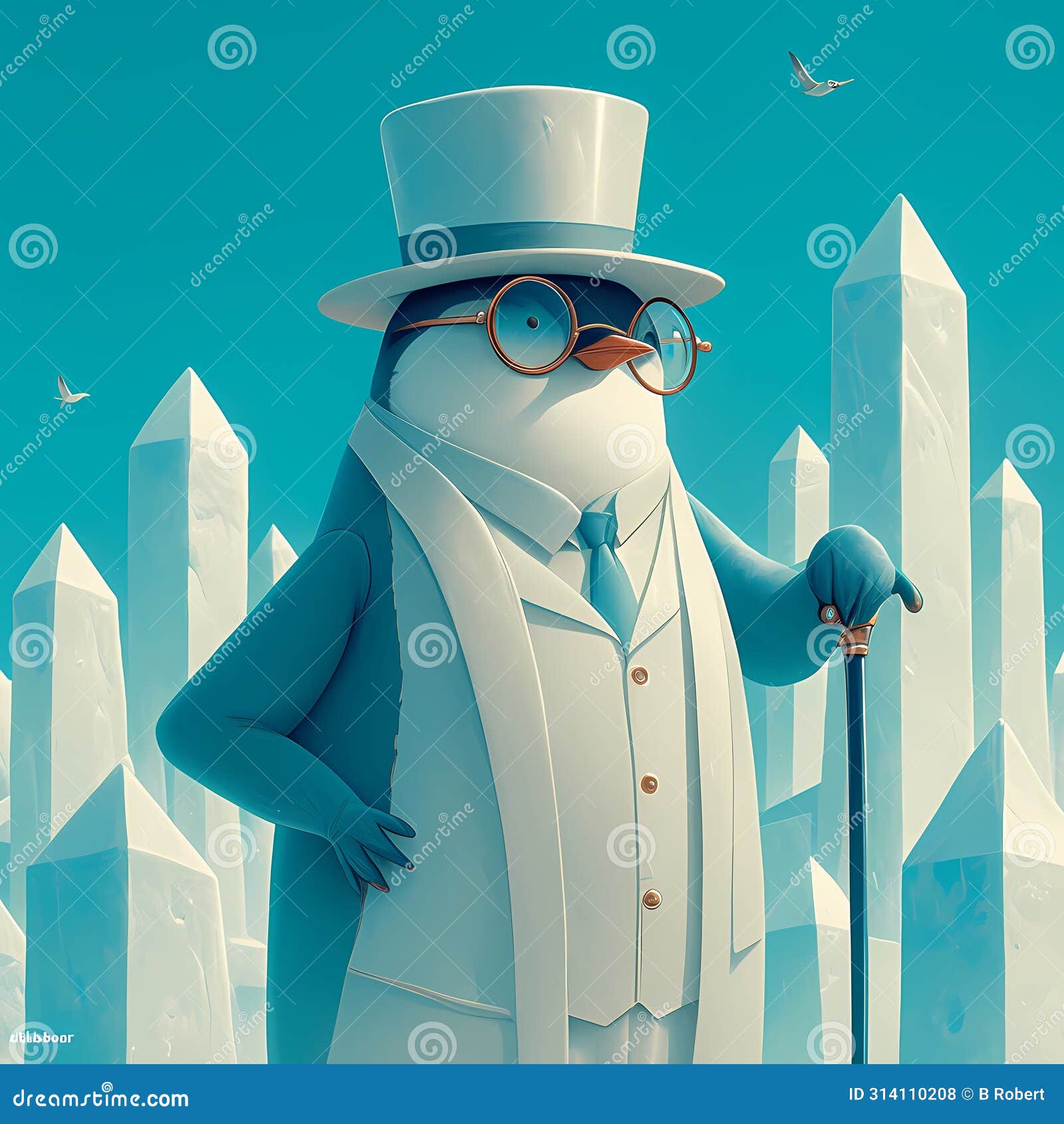 Smiling Penguin in Bowler Hat and Monocle Stock Illustration ...