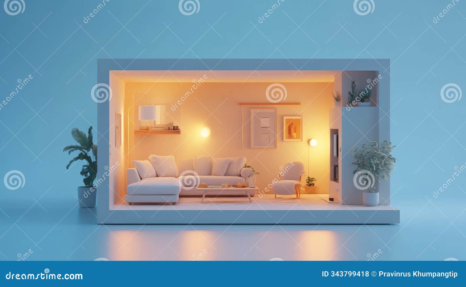 Charming Isometric Room within a Cutaway Box, Illuminated by Soft ...