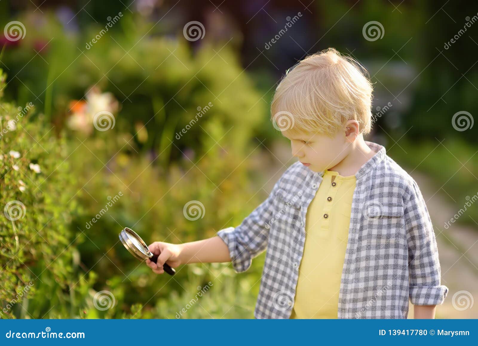 Charming Kid Exploring Nature with Magnifying Glass Stock Photo - Image ... Charming Kid Exploring Nature with Magnifying Glass Stock Photo - Image ...