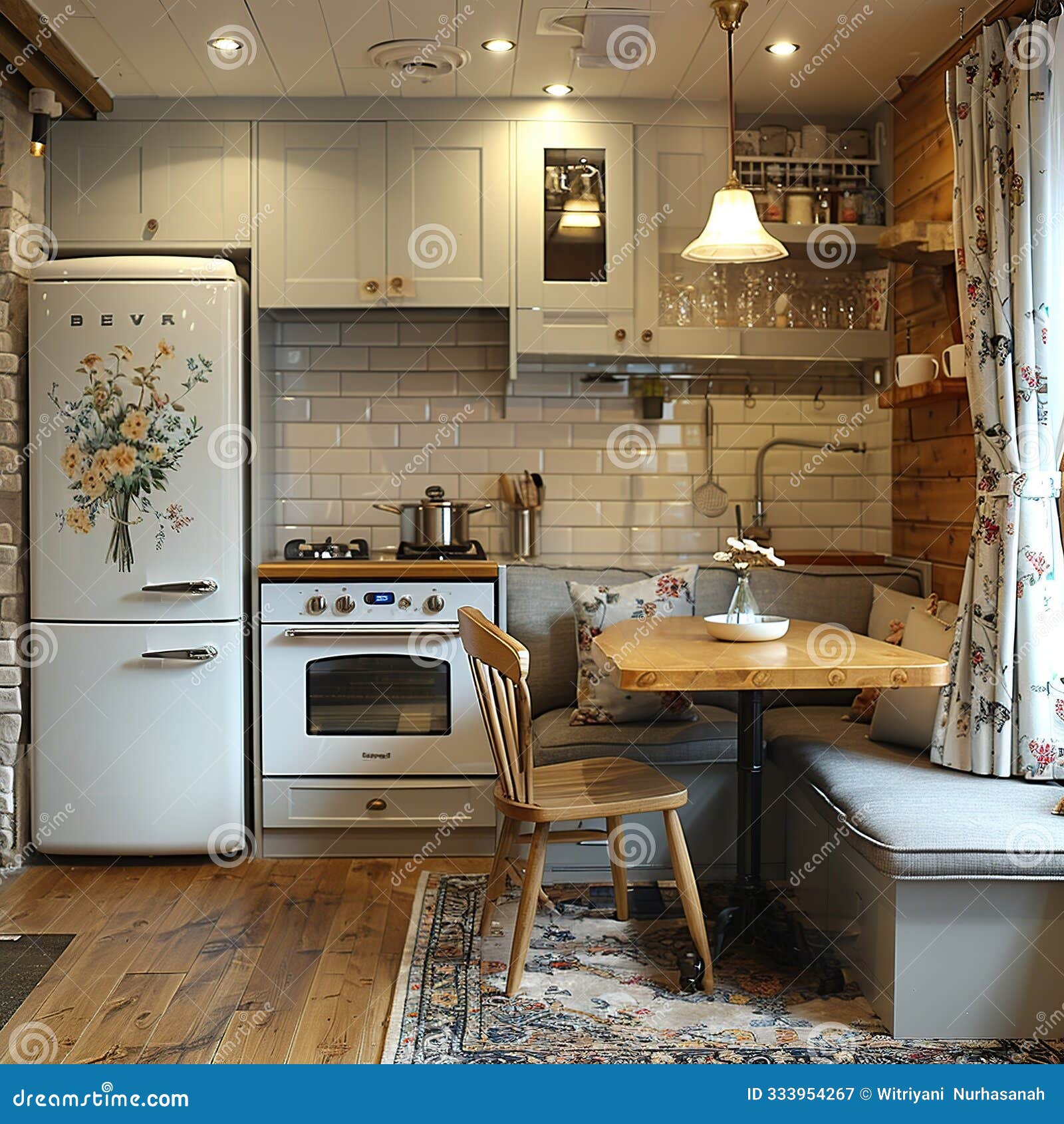 Charming Kitchen Nook with Vintage Appliances Stock Illustration ...