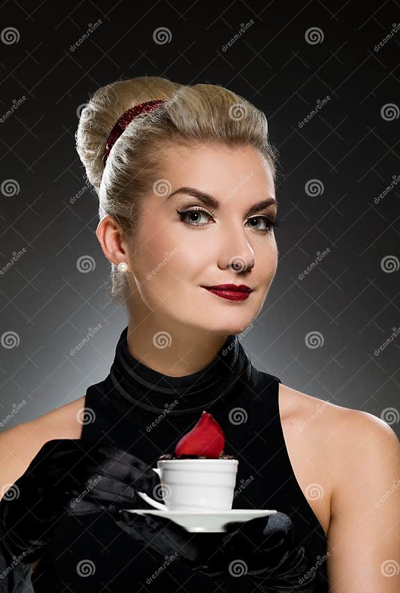 Charming Lady with Coffee Cup Stock Image - Image of espresso, film ...