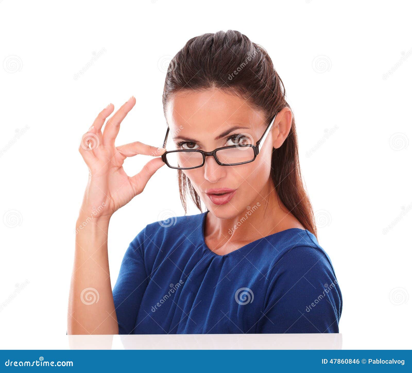 Charming Lady with Glasses Looking at You Stock Photo - Image of ...
