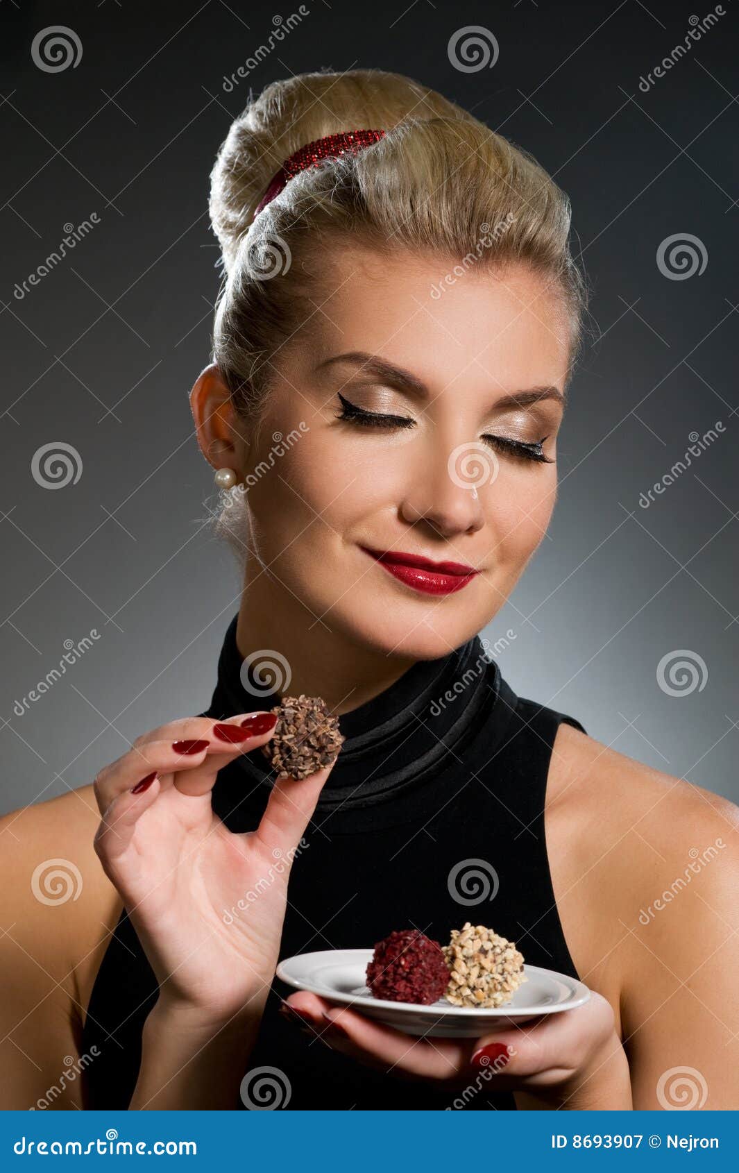 Charming Lady Tasting Chocolate Stock Image - Image of candy, beautiful ...