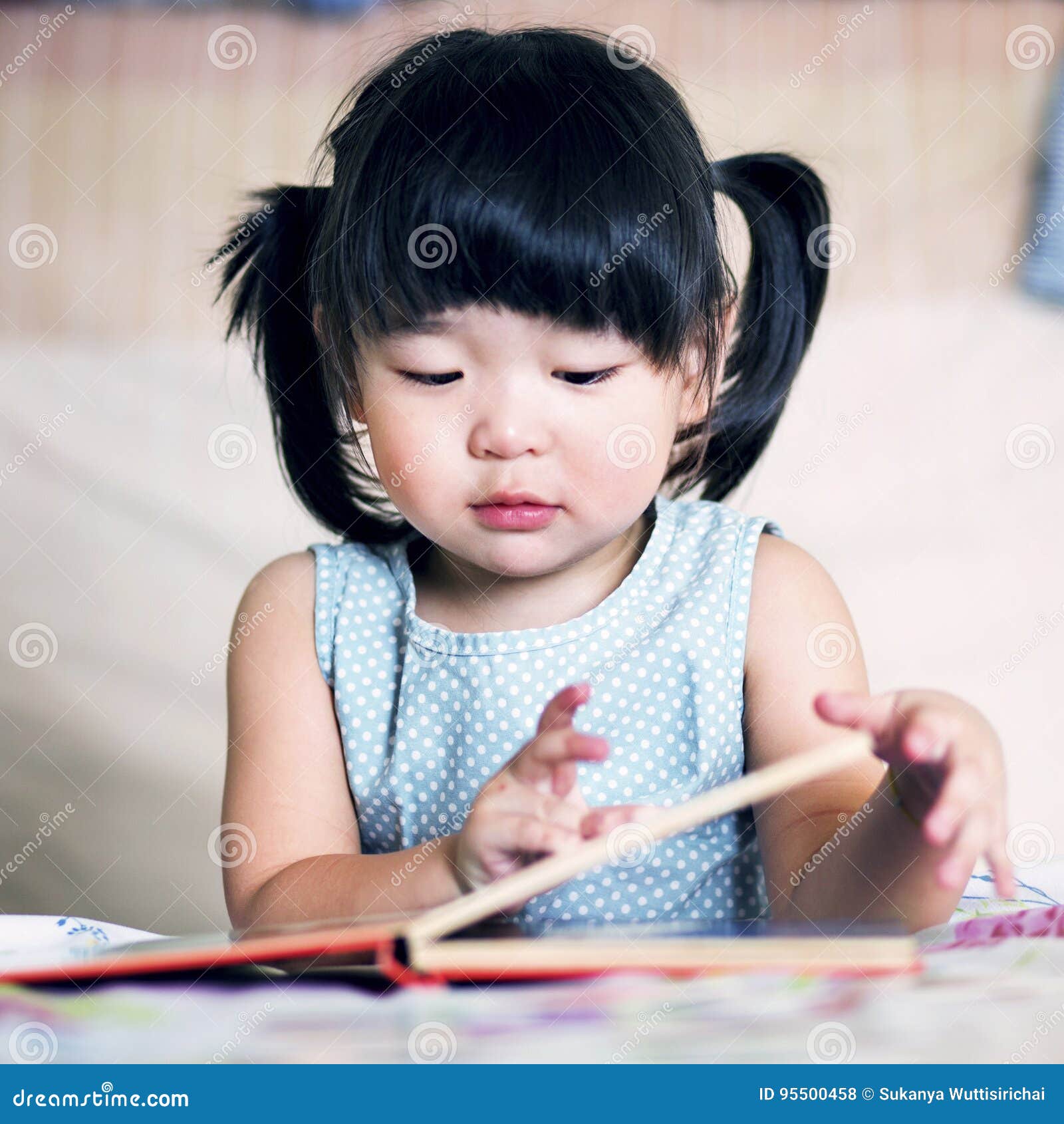 Charming and Lovely Asian Kid Reading Book Stock Photo - Image of book ...