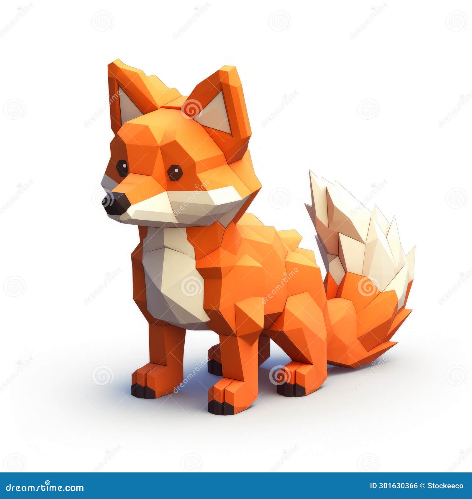 Charming Low Poly 3d Fox with Bold Color Blocks Stock Illustration ...