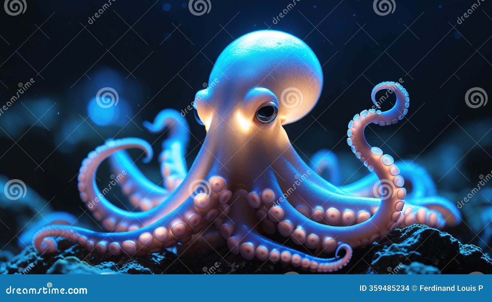 Charmingly Luminescent Octopus with Vibrant Tentacles in an Underwater ...