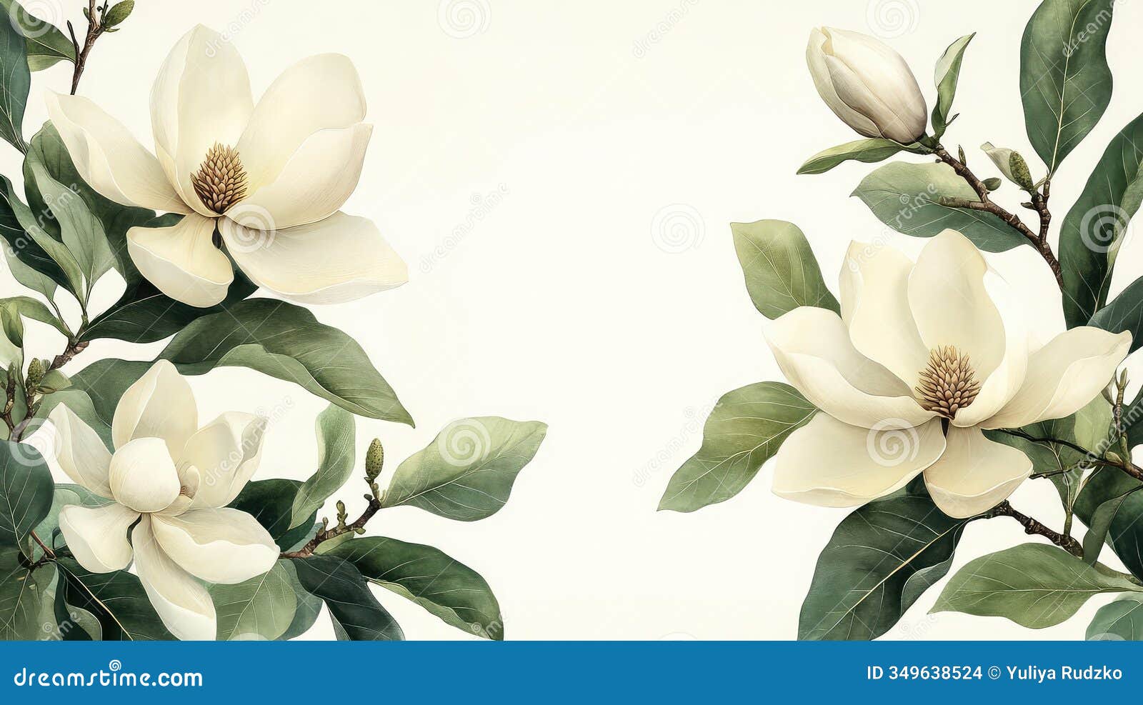 Charming Magnolia Flower Border with Lush Leaves Stock Photo - Image of ...